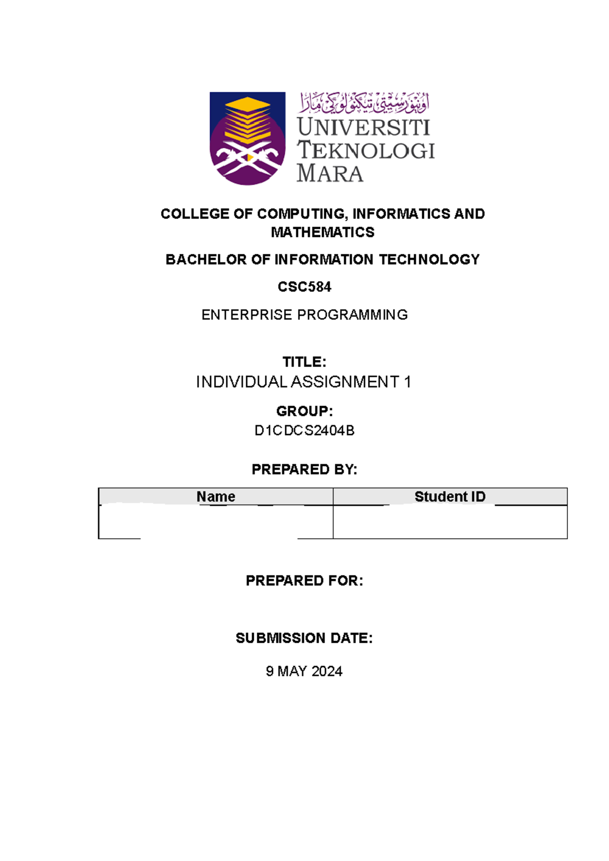 Individual Assignment 1: Enterprise Programming Overview (CSC584) - Studocu