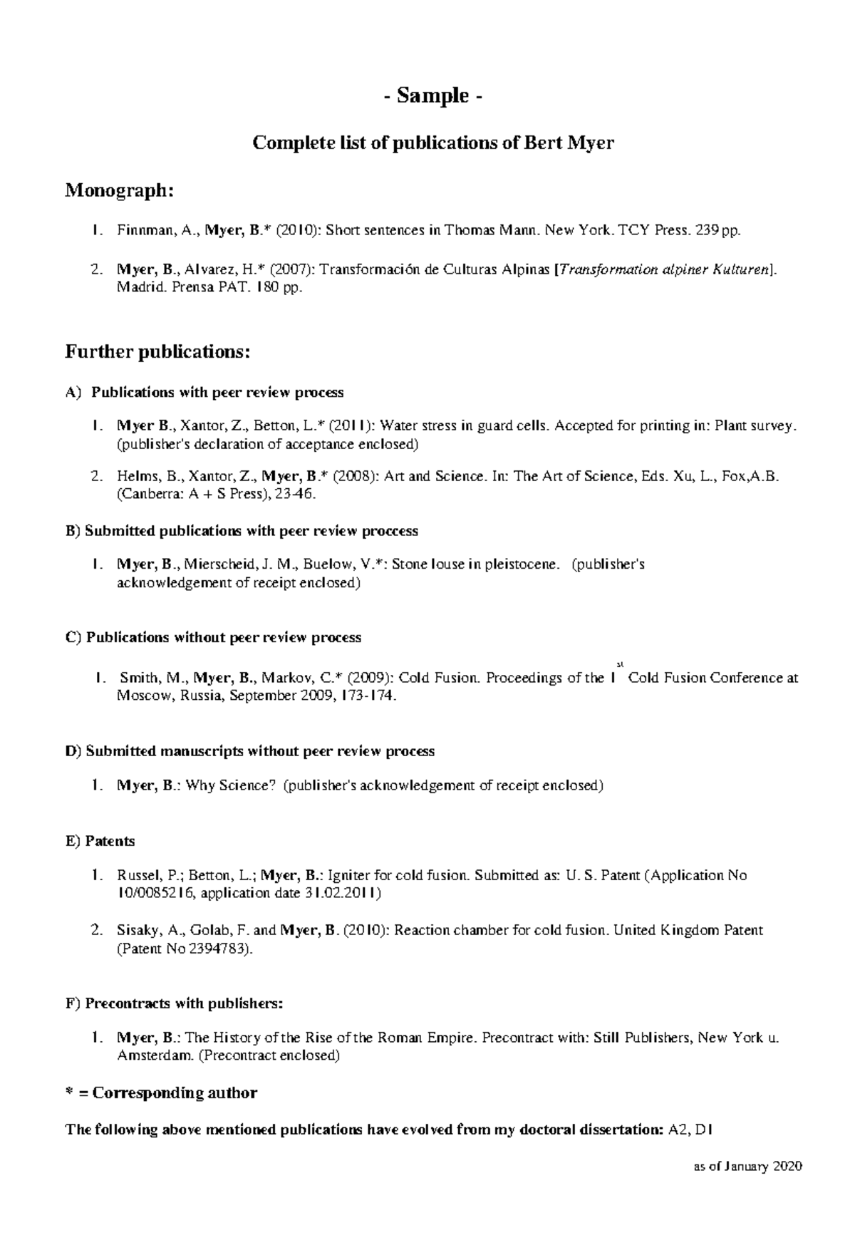 Sample list of publications - Monograph: - Sample - Complete list of ...
