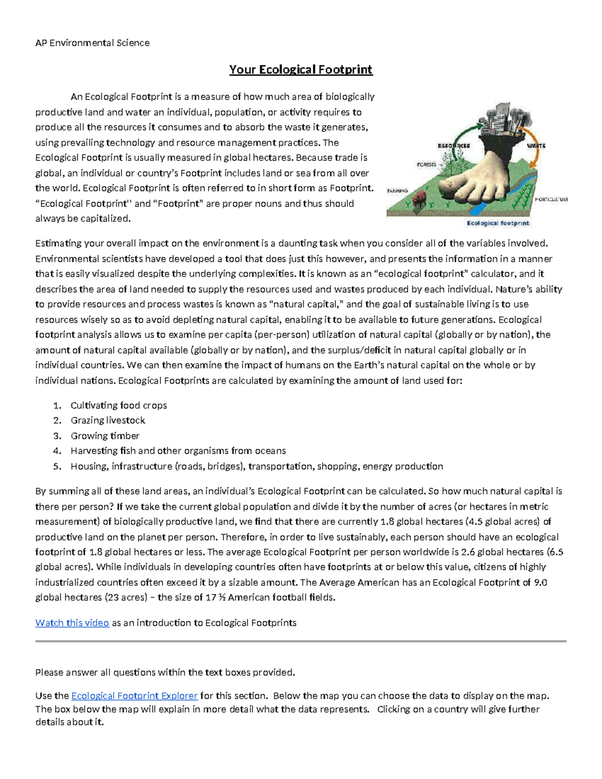 Maya Fisher - Ballard Ecological Footprint Lab - Student - AP ...