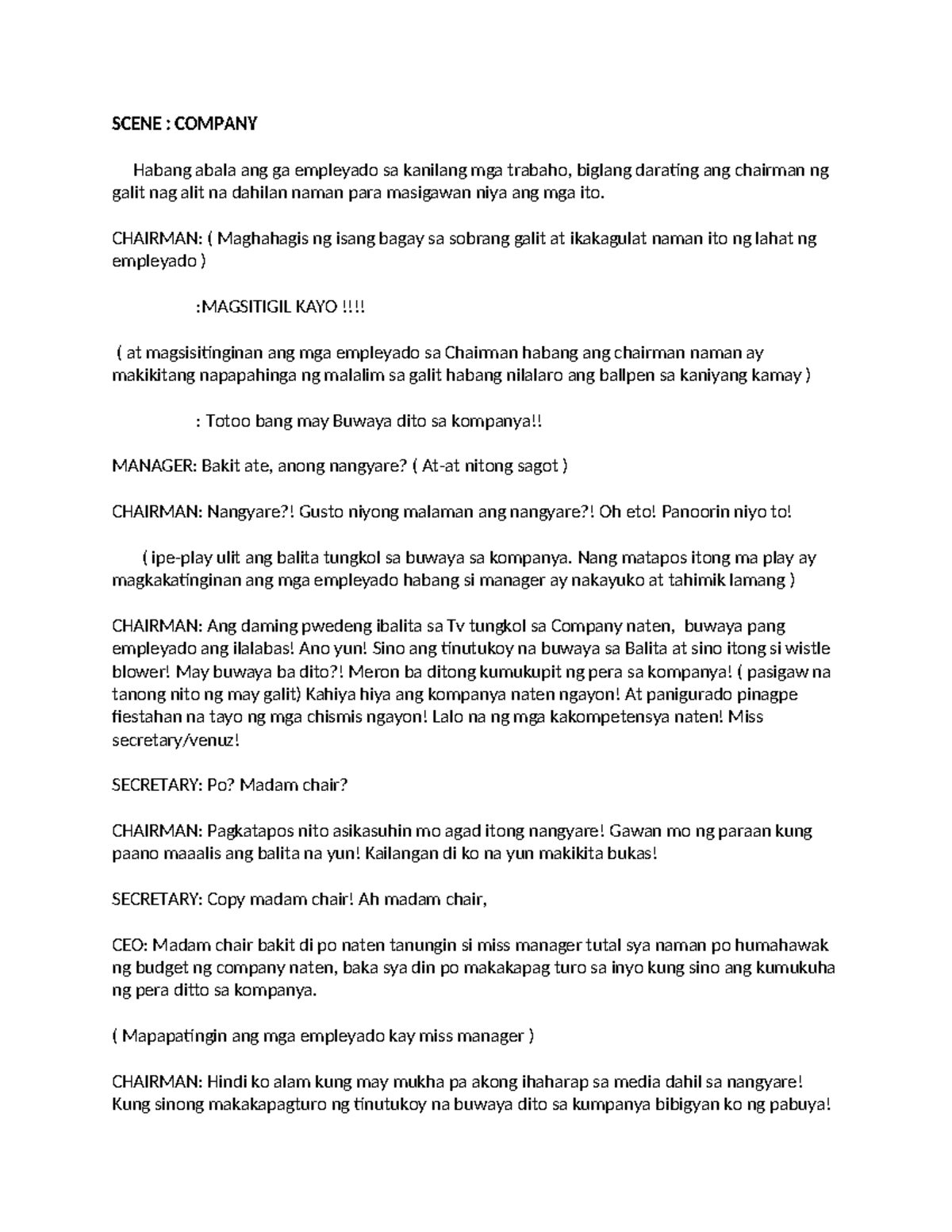 Script para sa Paaralan: Accountancy (Pagsusuri ng Kompanya) - Studocu
