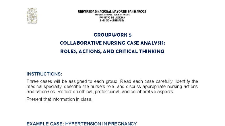 E2 S11 Group Work 5: Collaborative Nursing Case Analysis - Studocu
