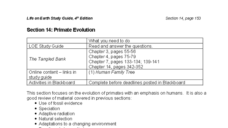 Primate Evolution Study Guide for BIOL 1309: Key Concepts and Notes ...