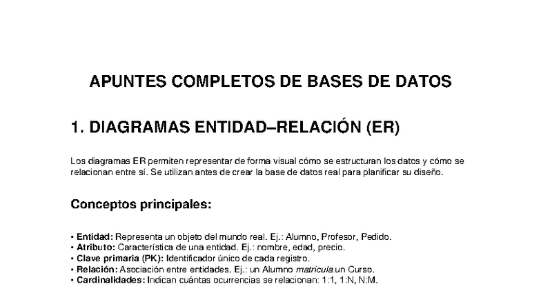 APUNTES COMPLETOS DE BASES DE DATOS 1: DIAGRAMAS Y NORMALIZACIÓN - Studocu