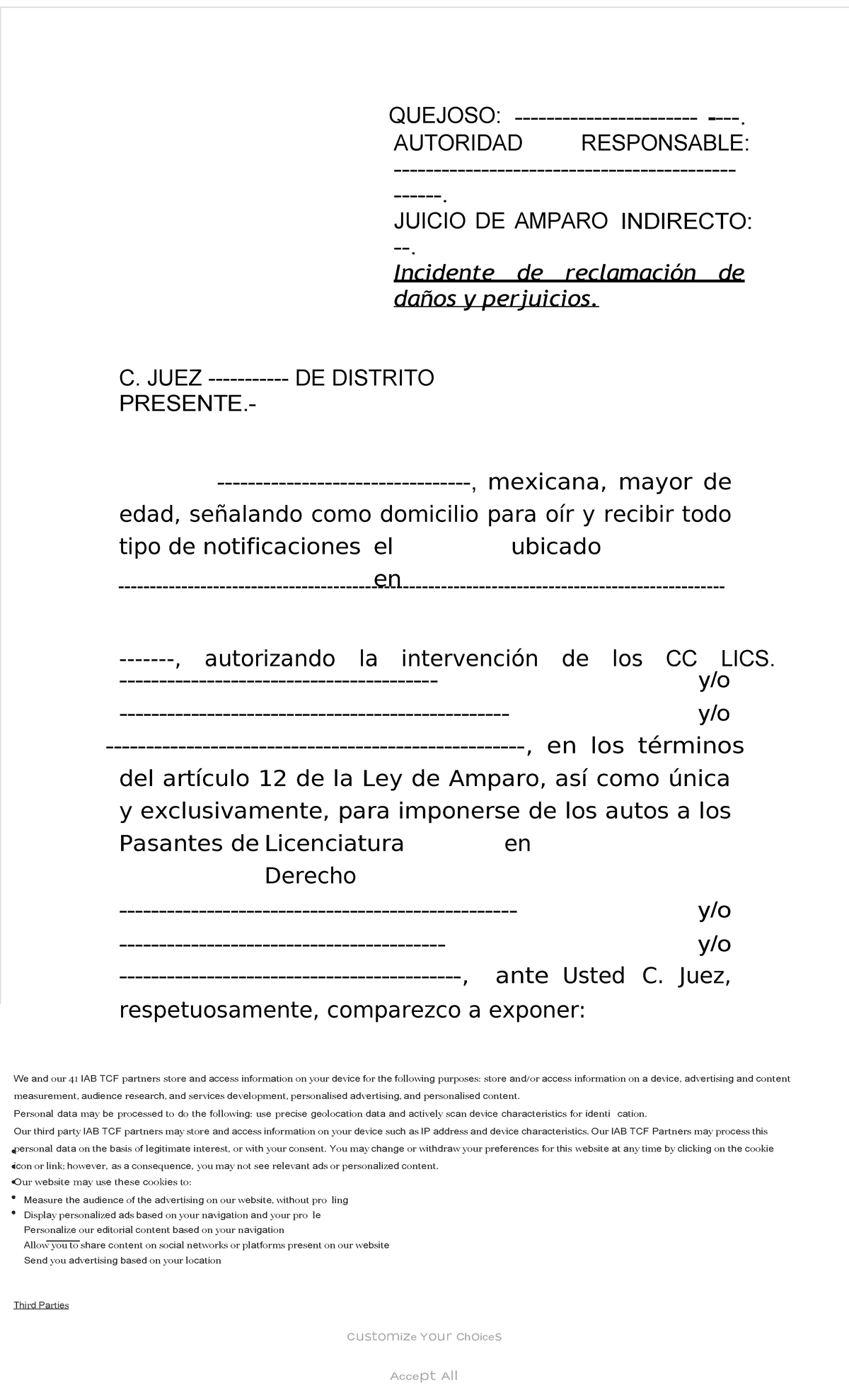 Incidente de Daños y Perjuicios en Juicio de Amparo Indirecto - Studocu