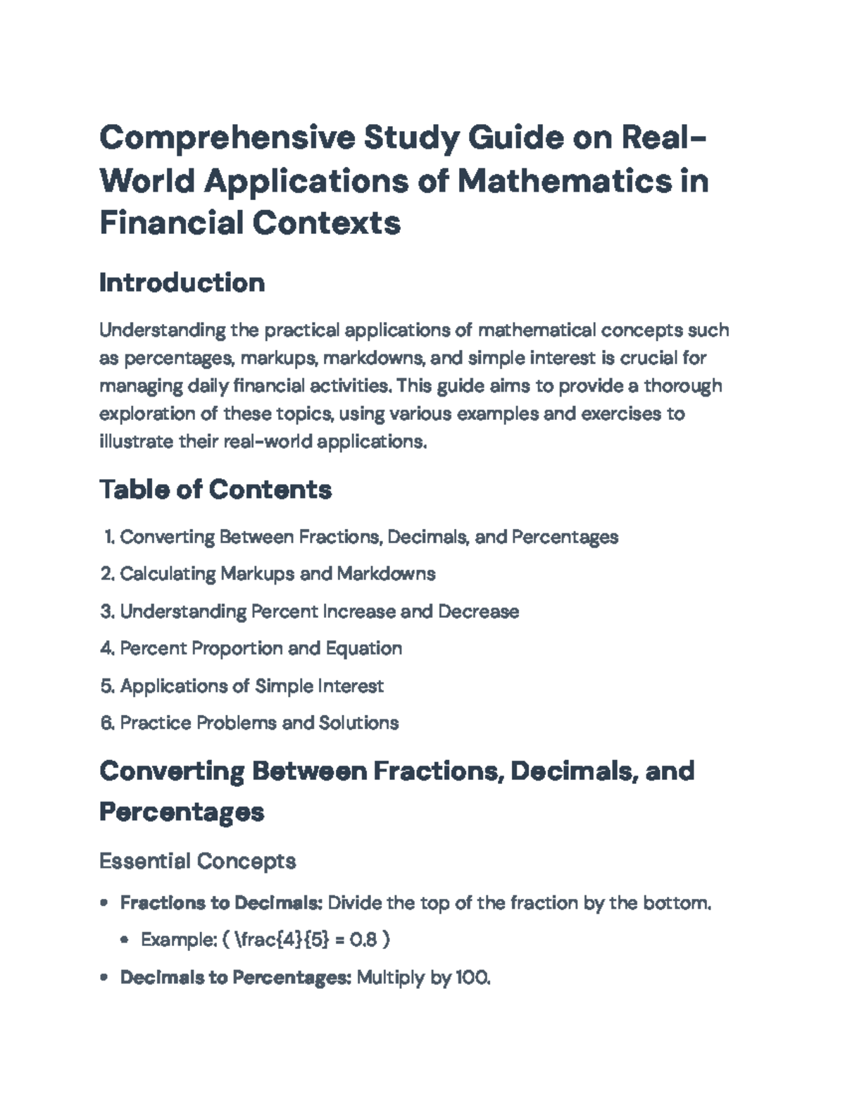 Comprehensive Study Guide: Real-World Math Applications in Finance ...