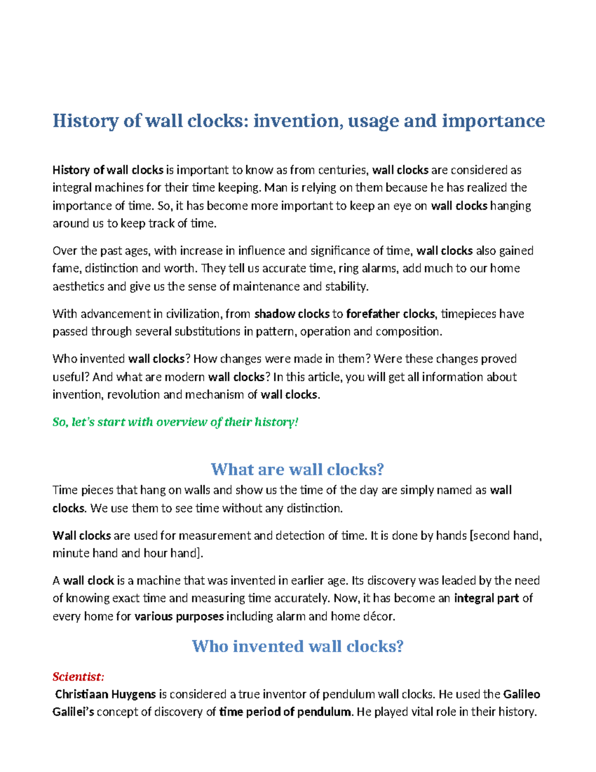 History of wall clocks - This is for your help - History of wall clocks ...
