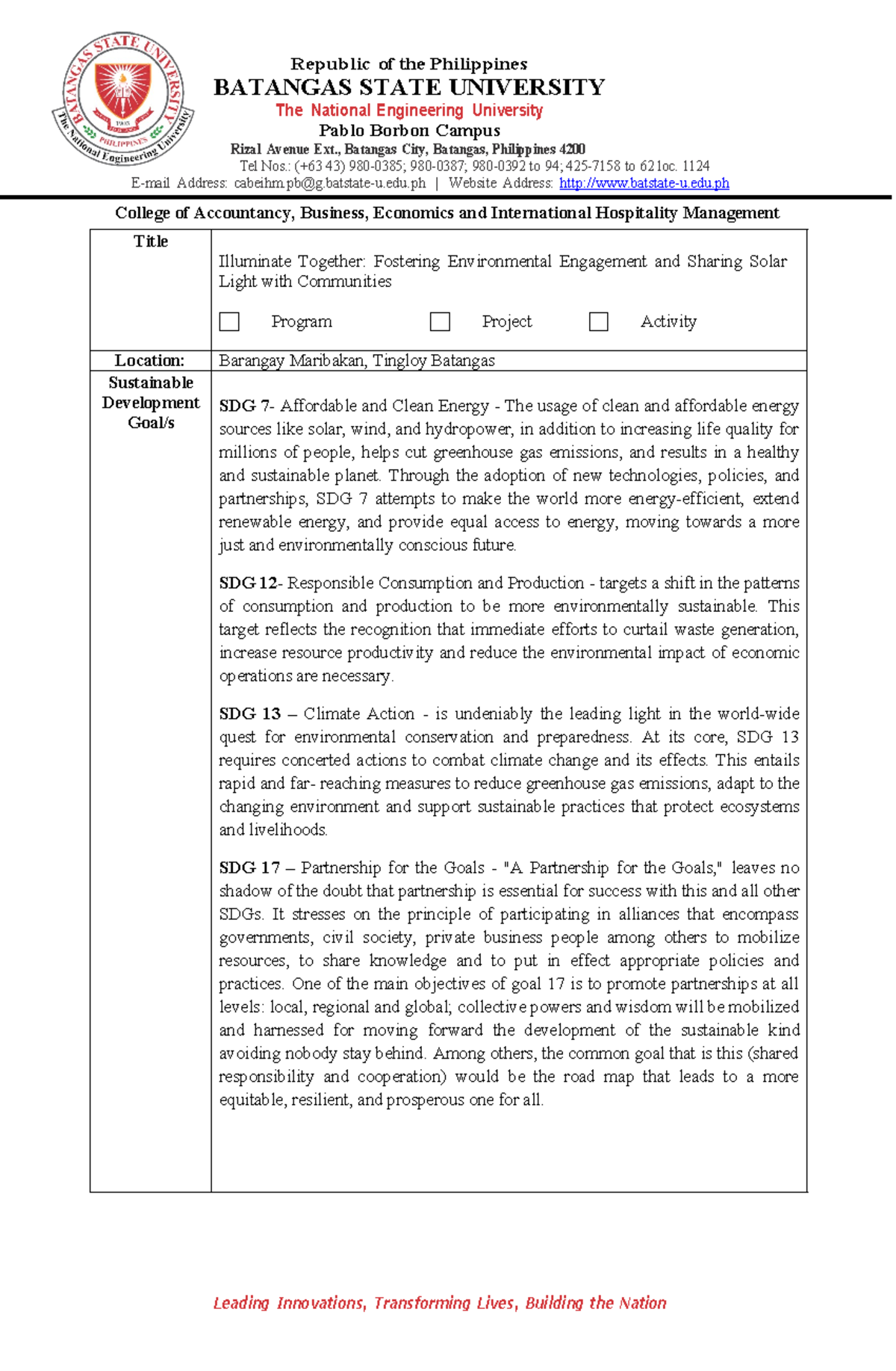 SDG Project Proposal: Illuminate Together - Solar Energy Initiative ...