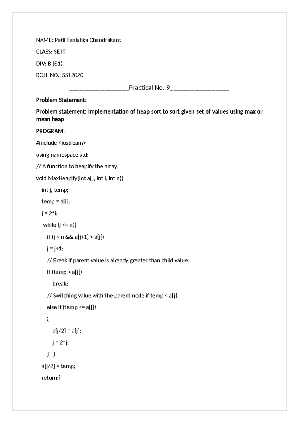 CPP practical 9 - - Studocu