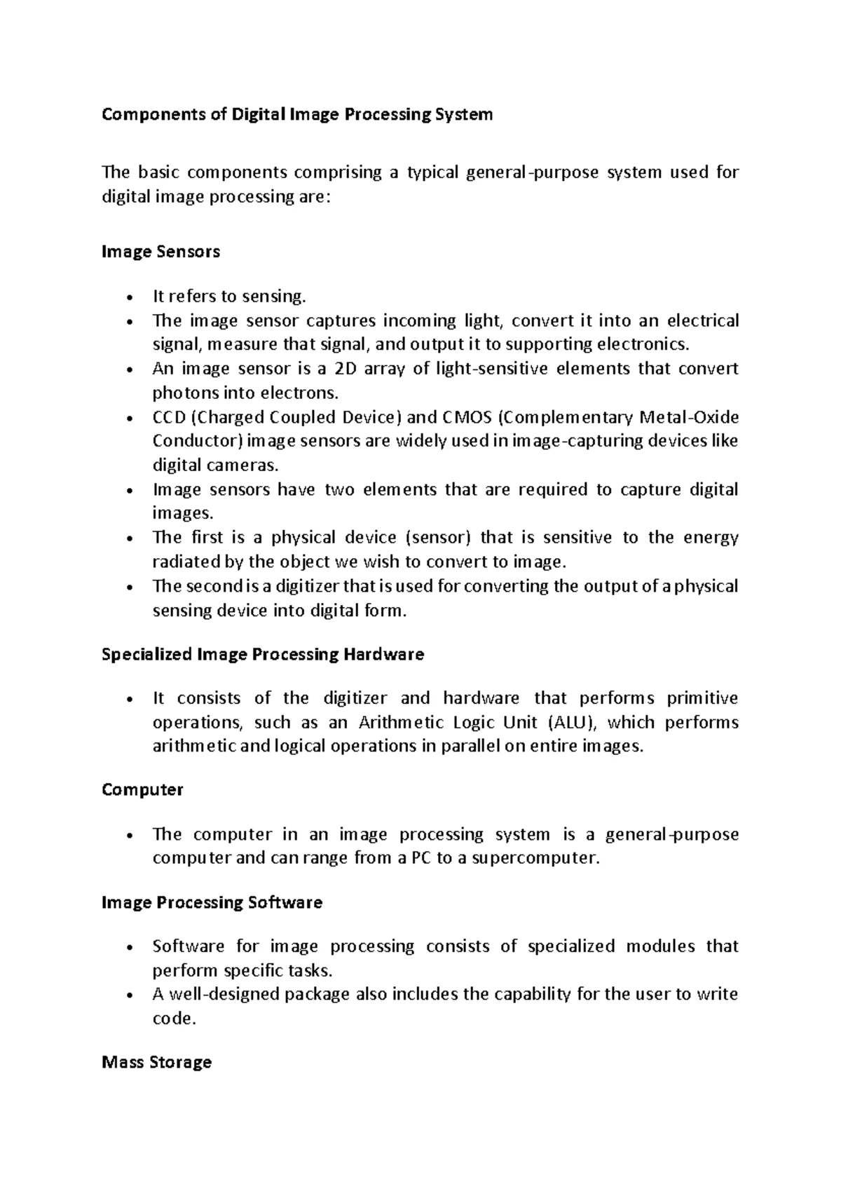 Components of Digital Image Processing System - The image sensor ...