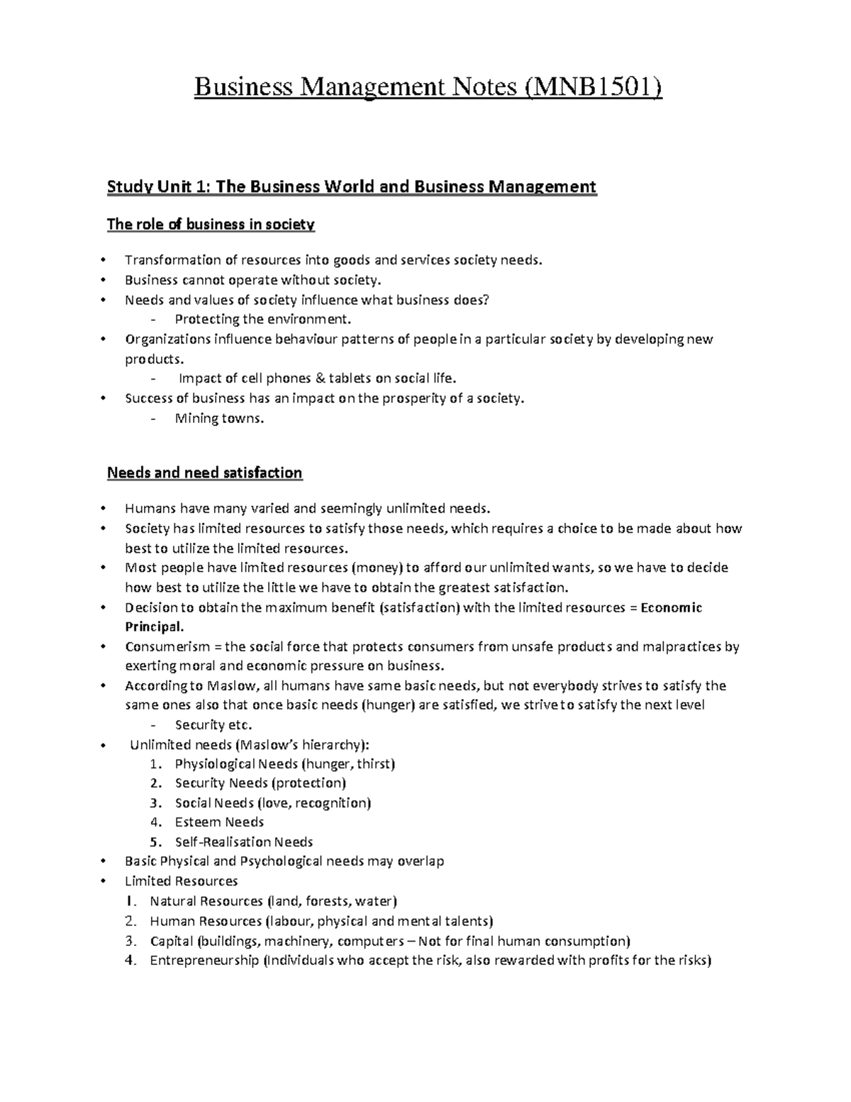 MNB1501 - Exam Prep Summary: Business Management Insights - Studocu