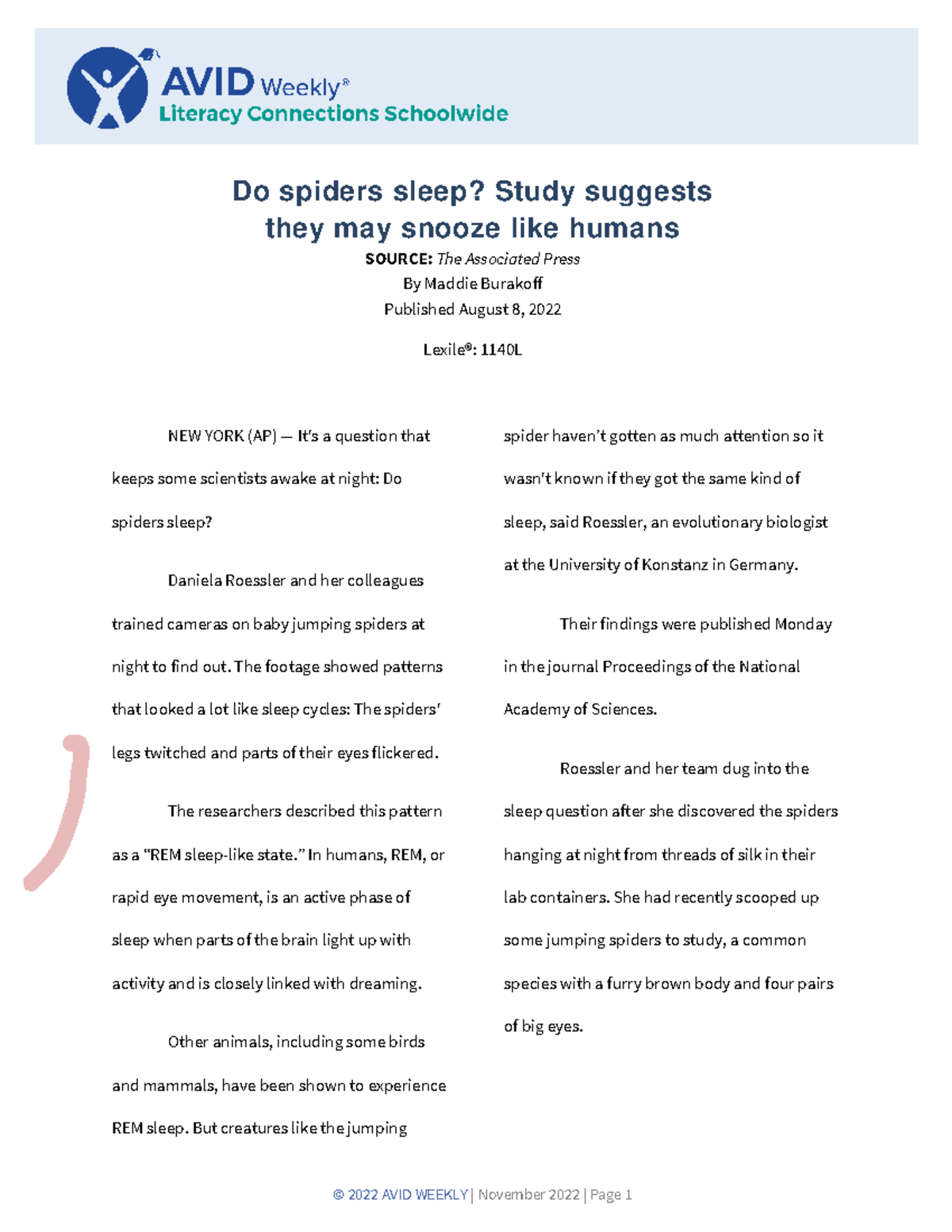 Do Spiders Sleep? Insights from Recent Research (22Nov) - Studocu