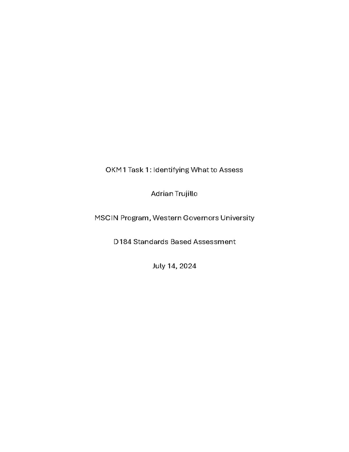 OKM1 Task 1: Identifying Assessment Standards for 4th Grade Math - Studocu