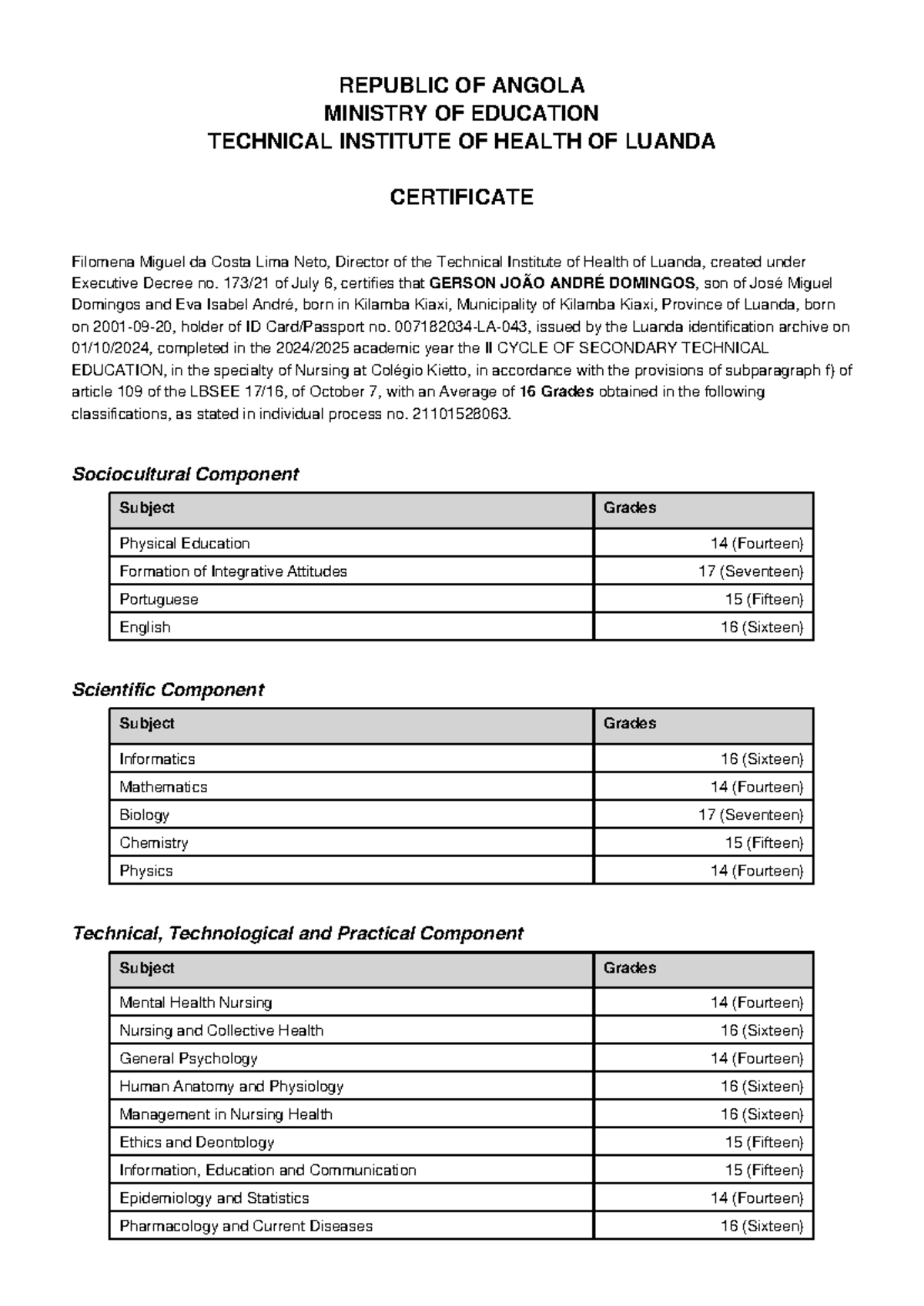 Certificate of Completion: II Cycle in Nursing - Angola - Studocu