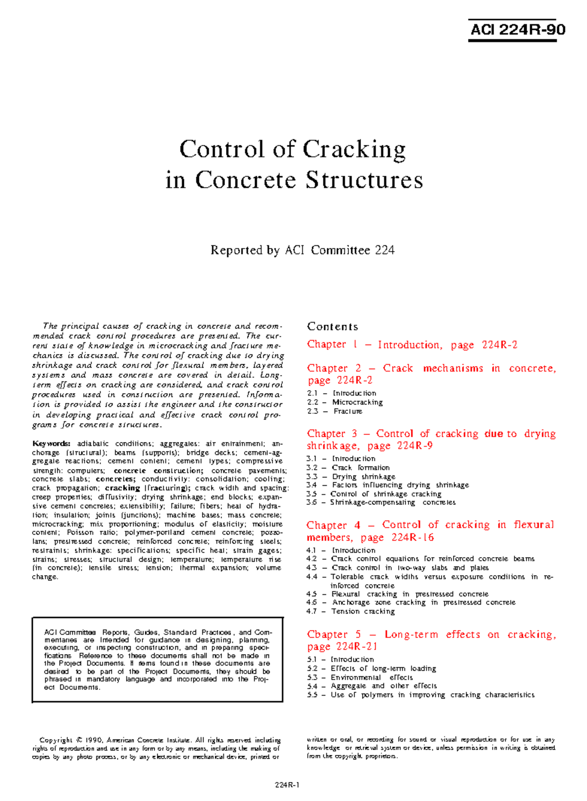 ACI 224R-1990: Control of Cracking in Concrete Structures Report - Studocu