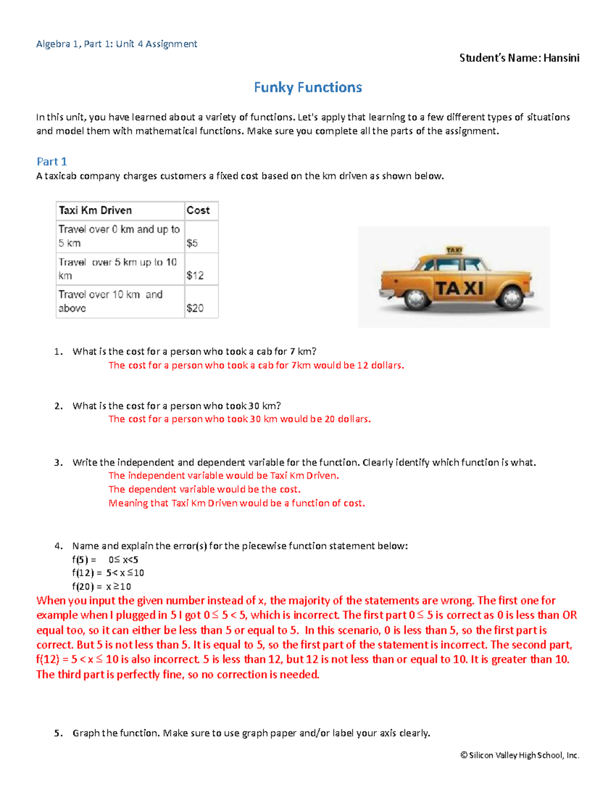 Hansini Sankar - Algebra 1 - Part 1: Unit 4 Assignment on Functions ...