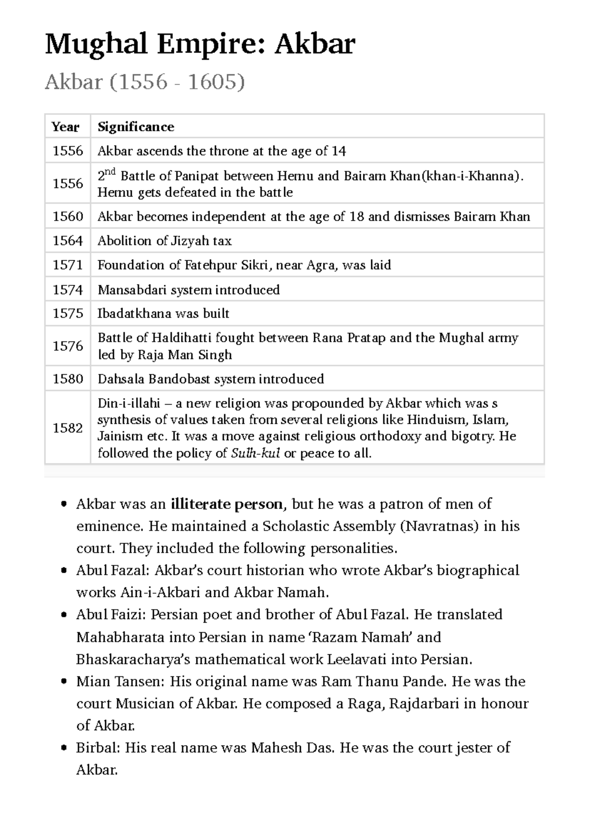 Mughal Empire: Akbar - www - Mughal Empire: Akbar Akbar (1556 - 1605 ...