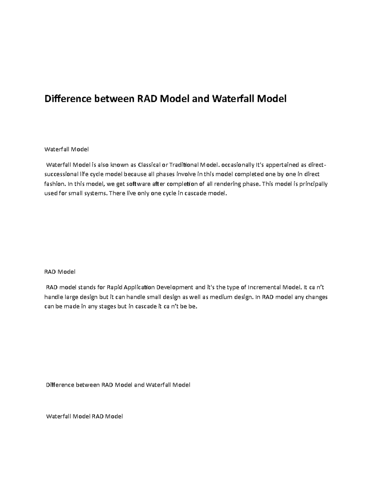 Difference between RAD Model and Waterfall Model - occasionally It's ...