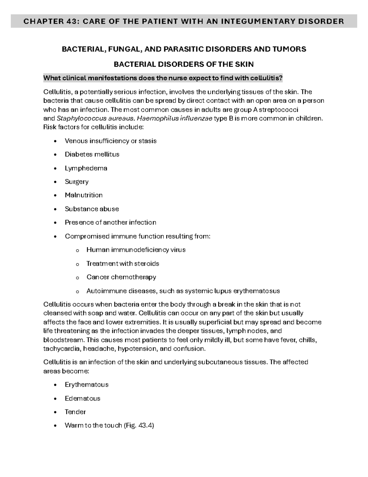 CHAPTER 43: NCLEX Style Notes on Integumentary Disorders and Cellulitis ...