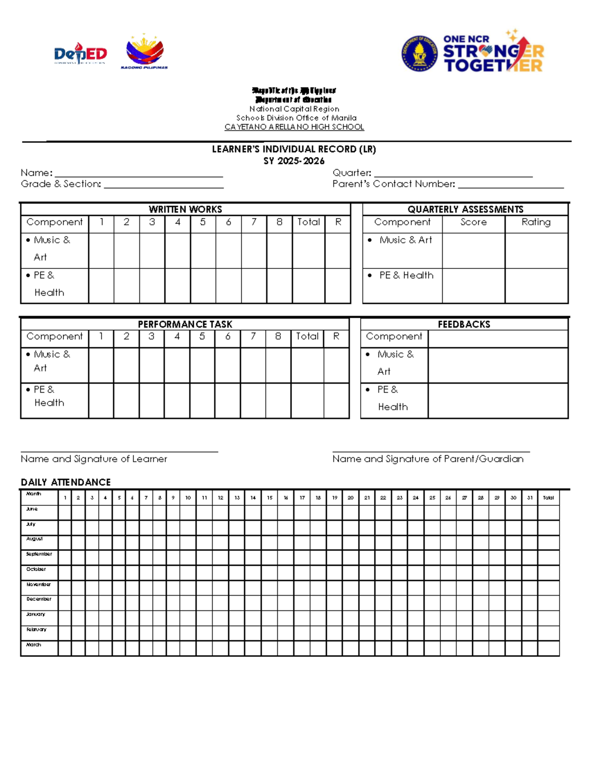 Individual Learners Record (LR) SY 2023-2024 - Matatag - Studocu