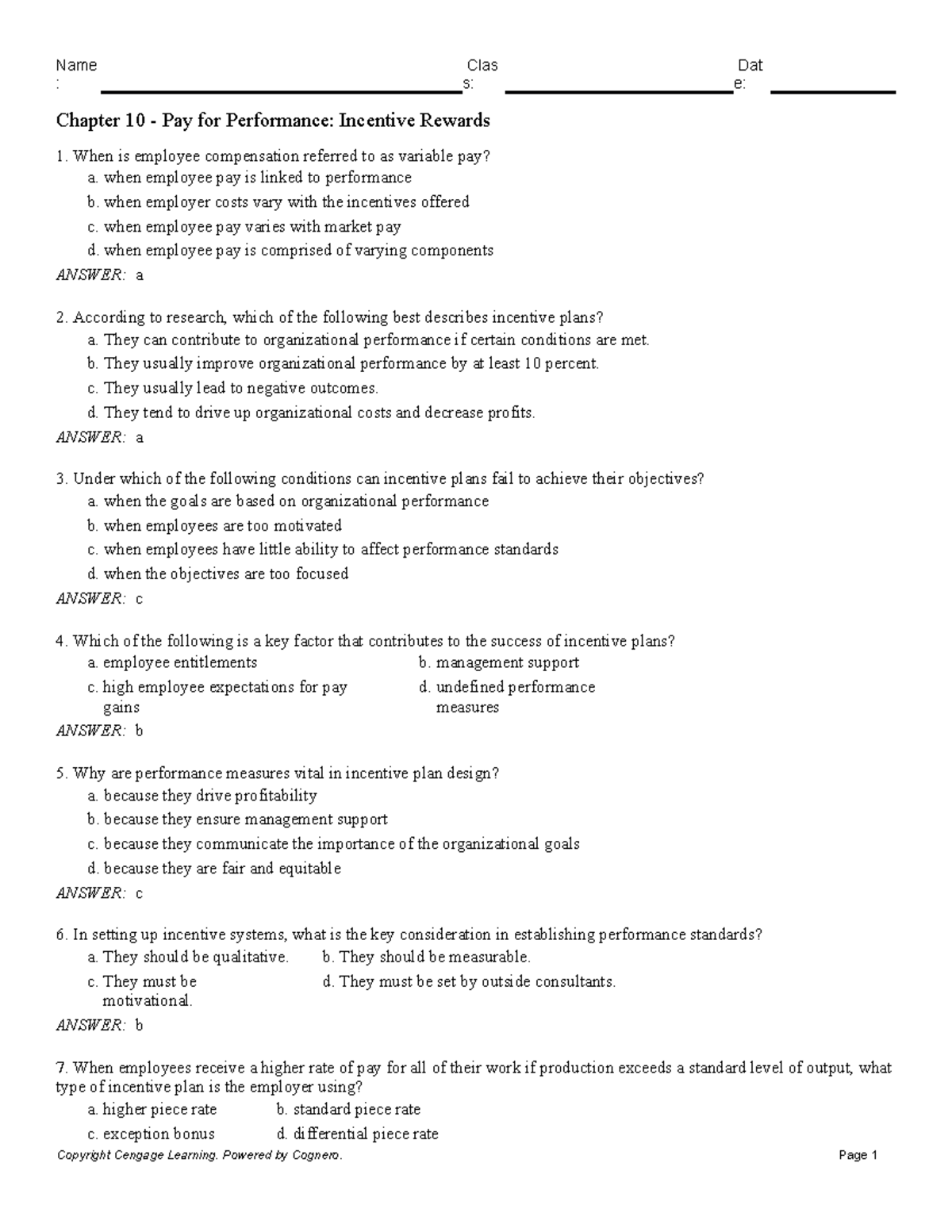 Chapter 10 - Pay for Performance: Understanding Incentive Rewards - Studocu