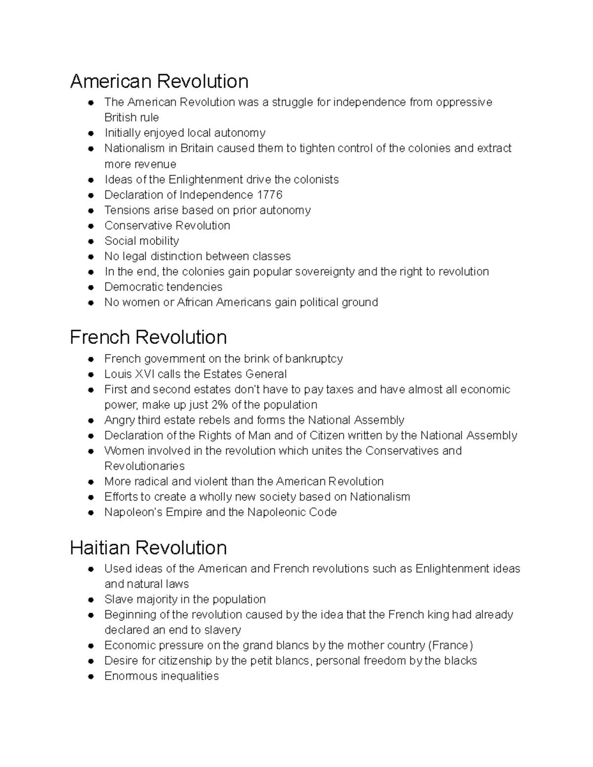 HIST 101: Notes on Major Revolutions - American, French, and Haitian ...