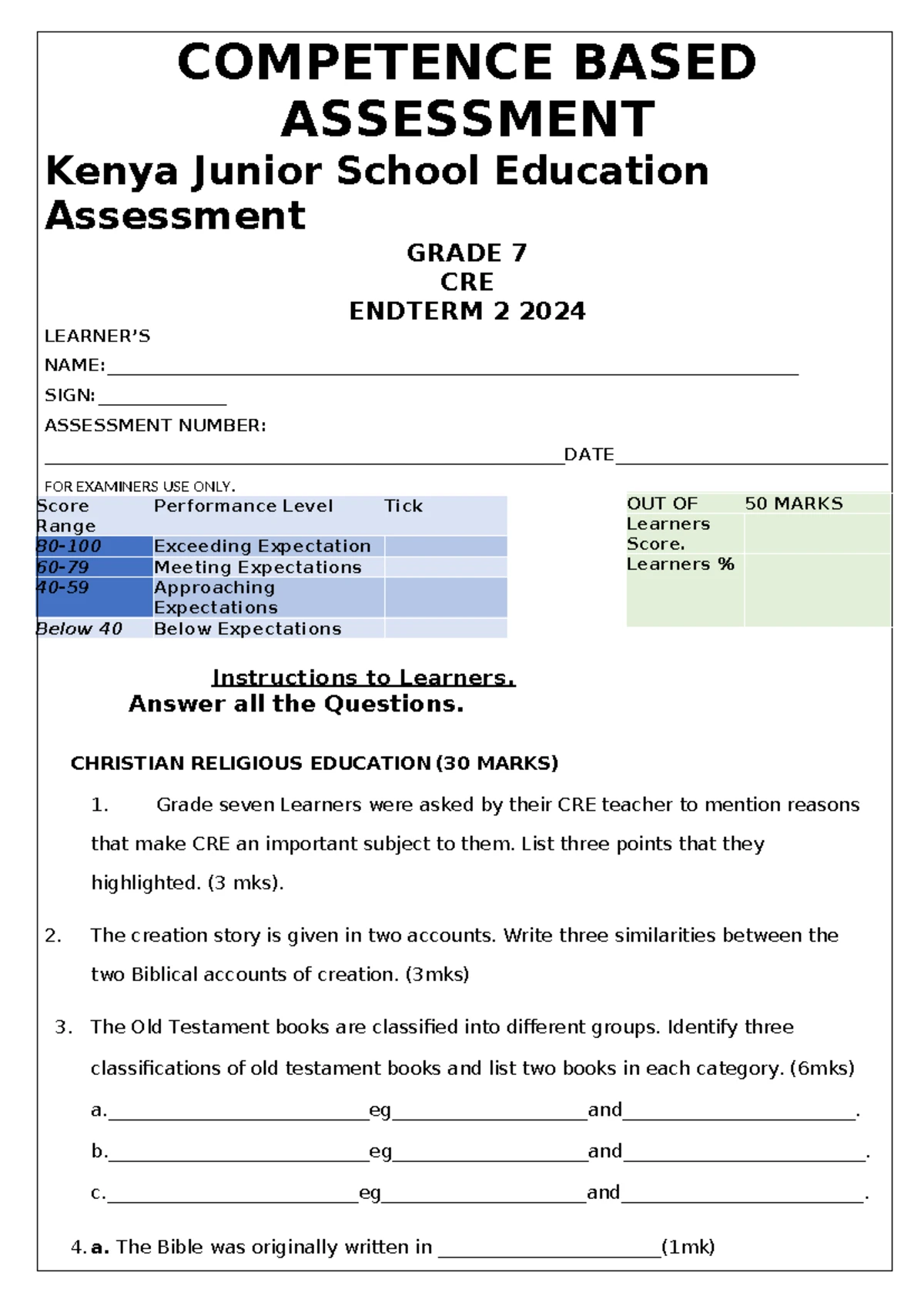 Grade 9 Pretechnical Project: Competence-Based Education Assessment ...