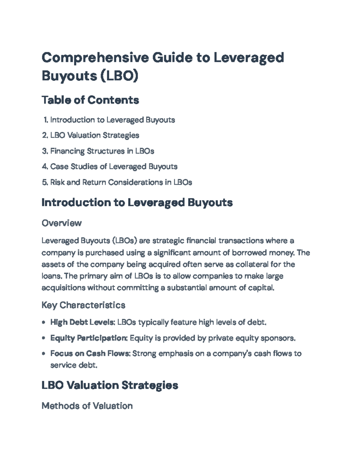 Comprehensive Guide to Leveraged Buyouts (LBO): Strategies & Risks ...