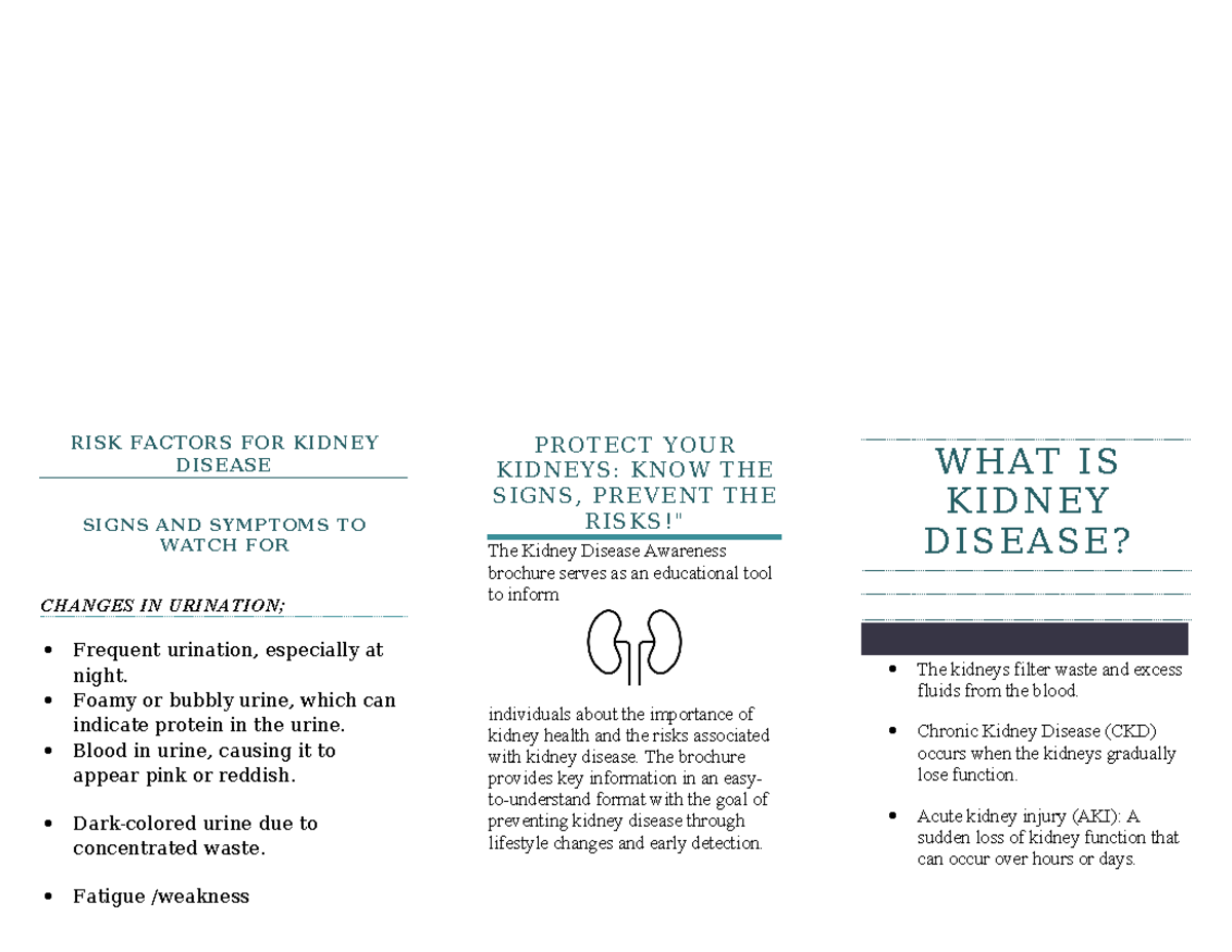 Comunity brochure week 12 kidney - RISK FACTORS FOR KIDNEY DISEASE ...
