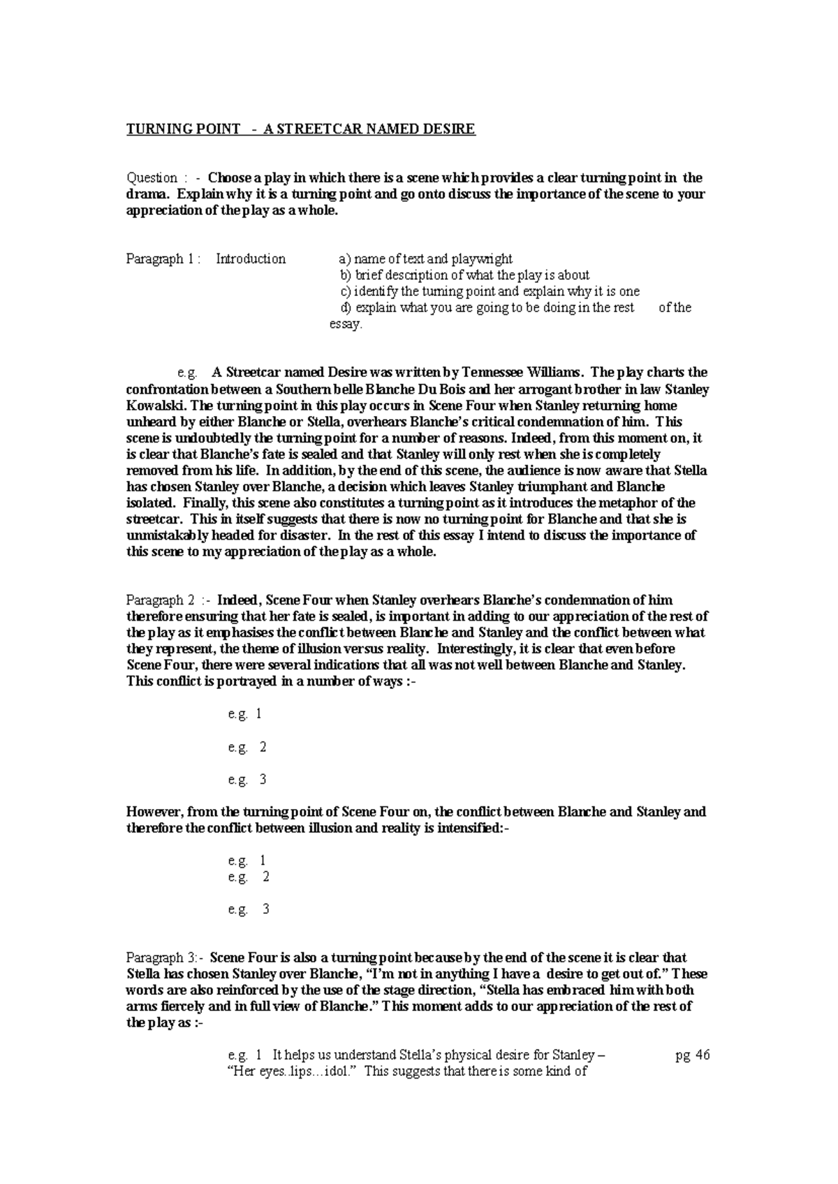 Turning Point Analysis of A Streetcar Named Desire (ENG 101 Essay ...