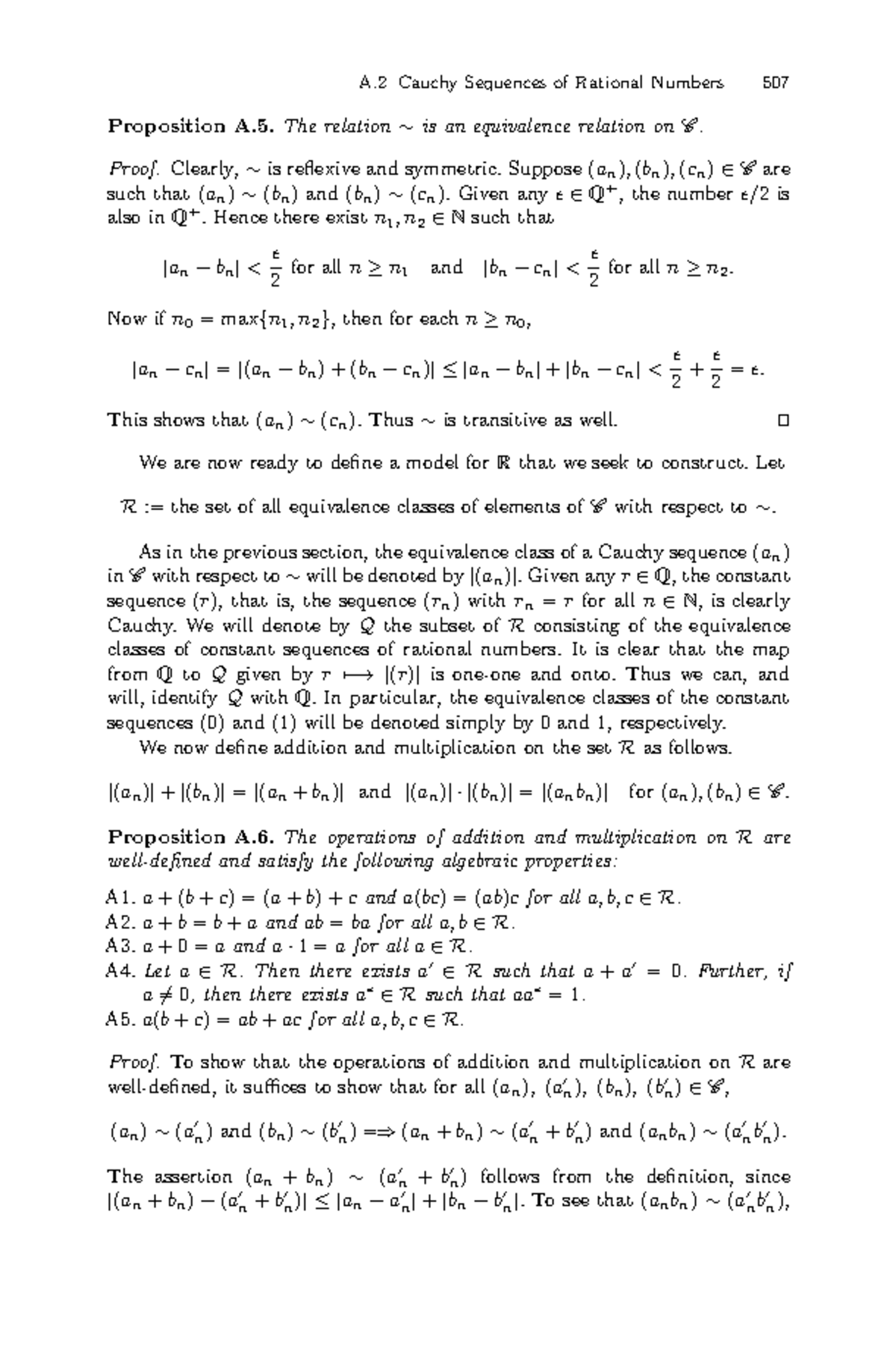 A.2 Cauchy Sequences and Real Number Construction in Complex Variables ...