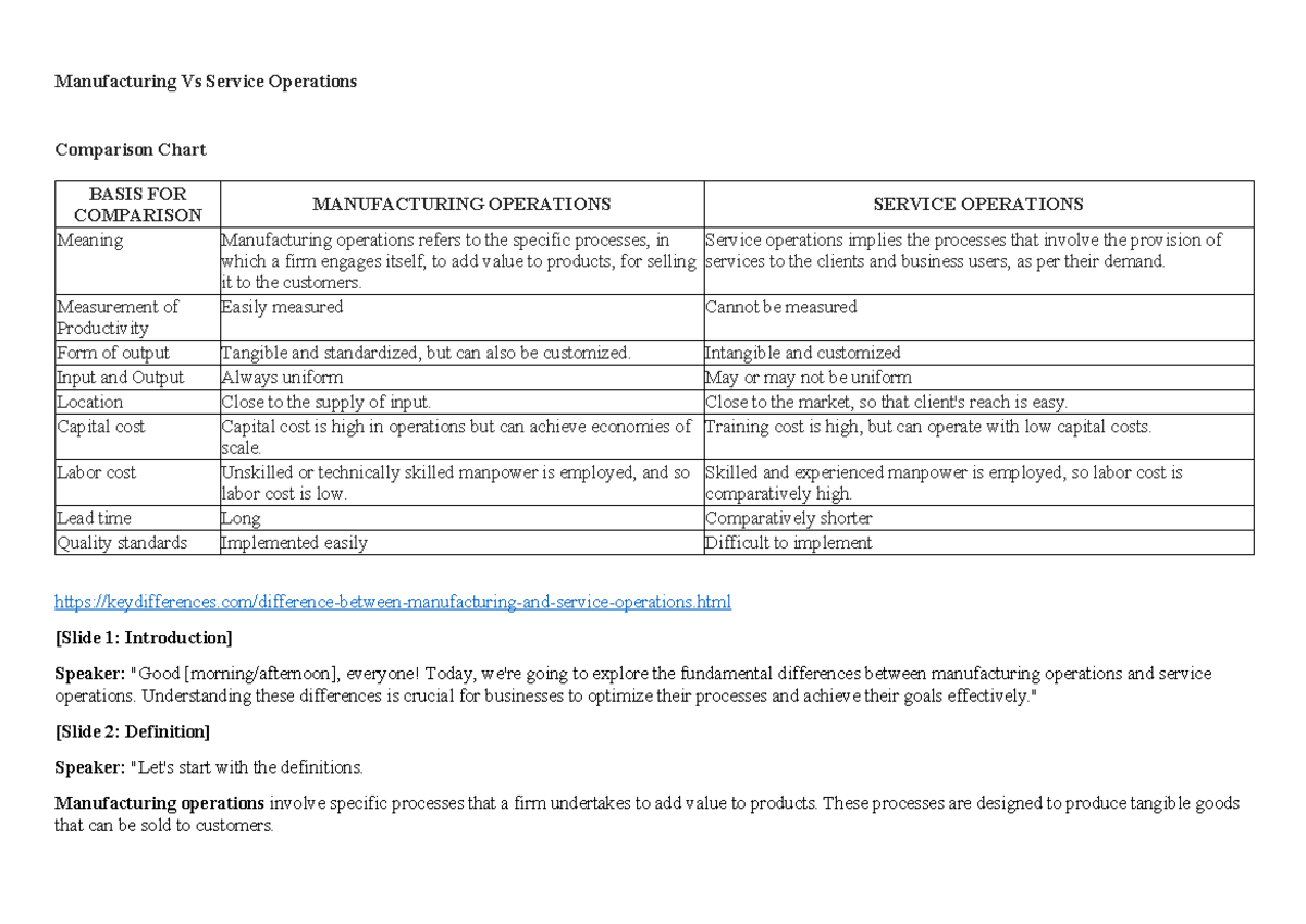 Chart Manufacturing Vs Service Operations - Manufacturing Vs Service ...