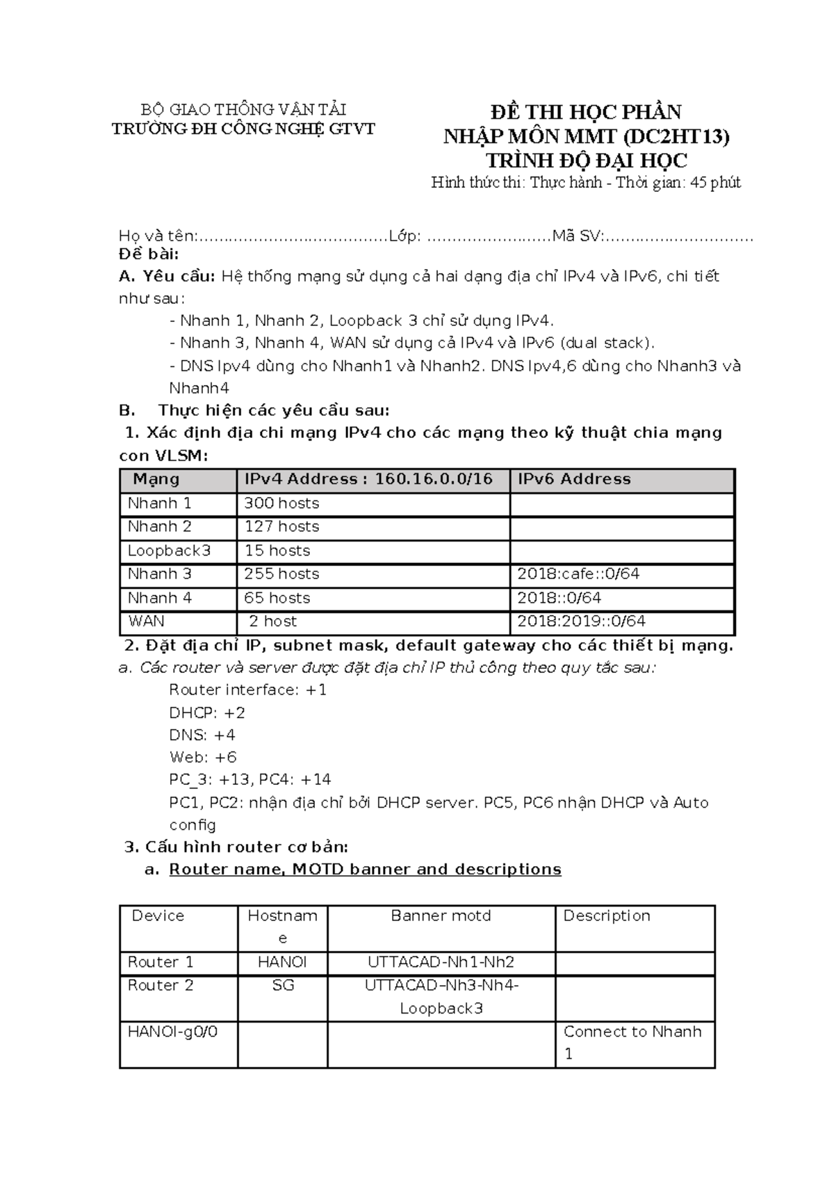 ĐỀ THI CUỐI KỲ MMT (DC2HT13) - BỘ GIAO THÔNG VẬN TẢI 2018 - Studocu
