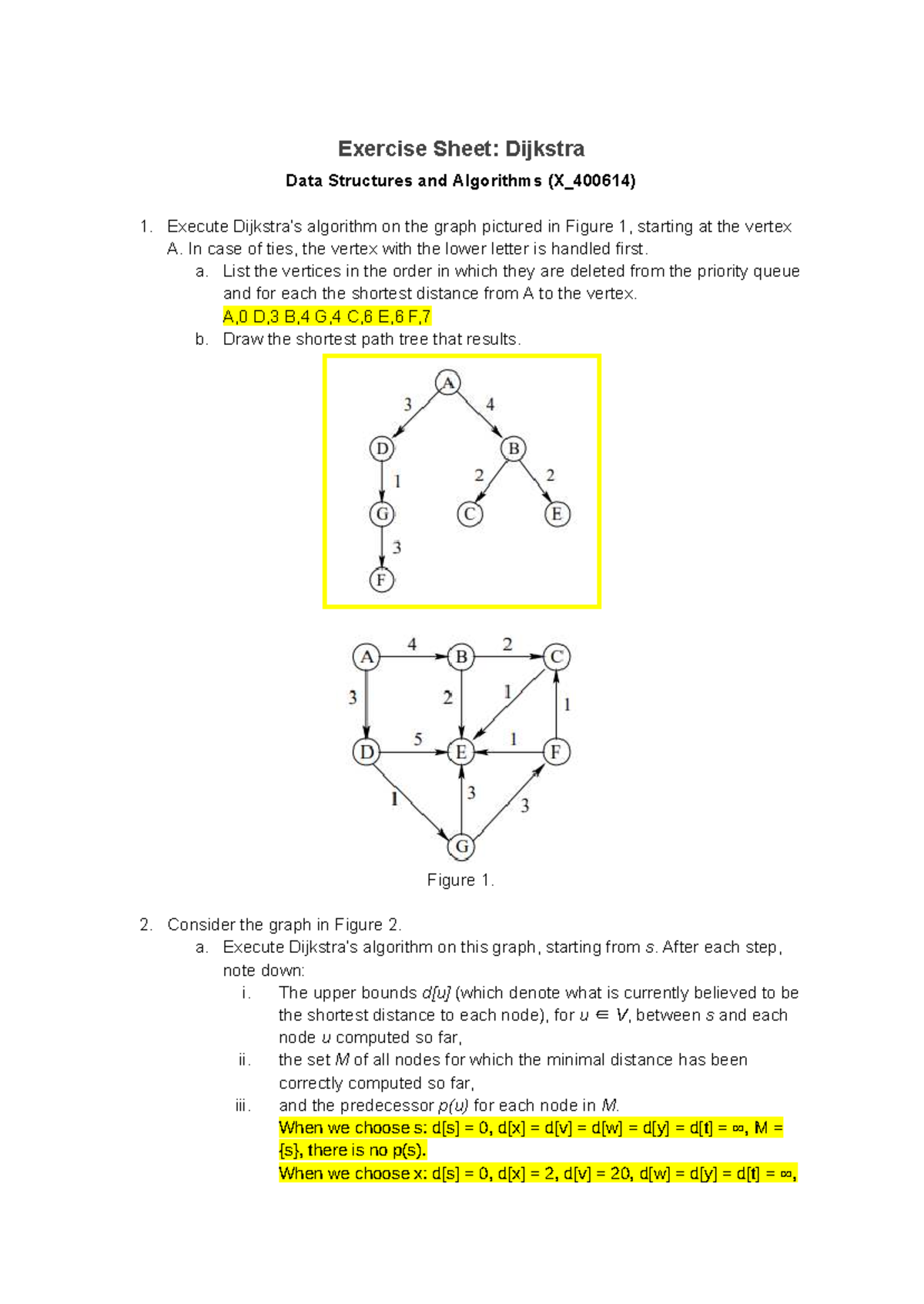 Dijkstra Algorithm Exercise Sheet Solutions (X_400614) - Studeersnel