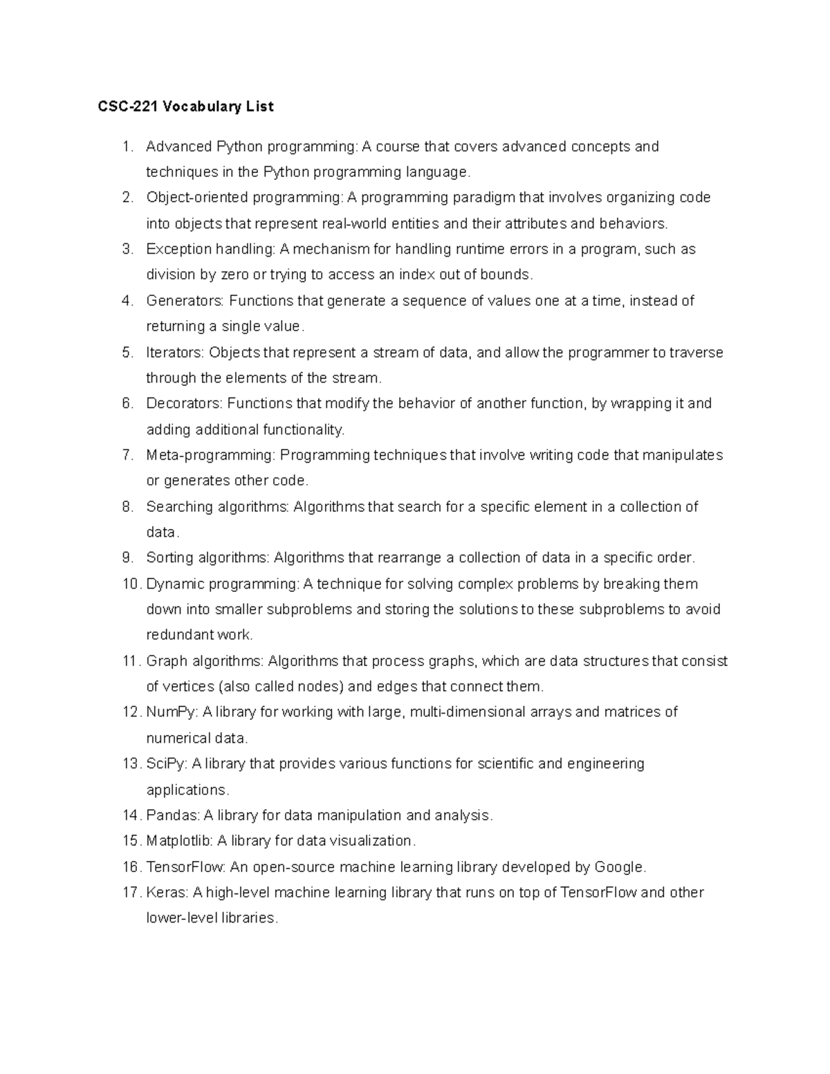 CSC-221 Advanced Python Programming Vocabulary List - CSC-221 ...