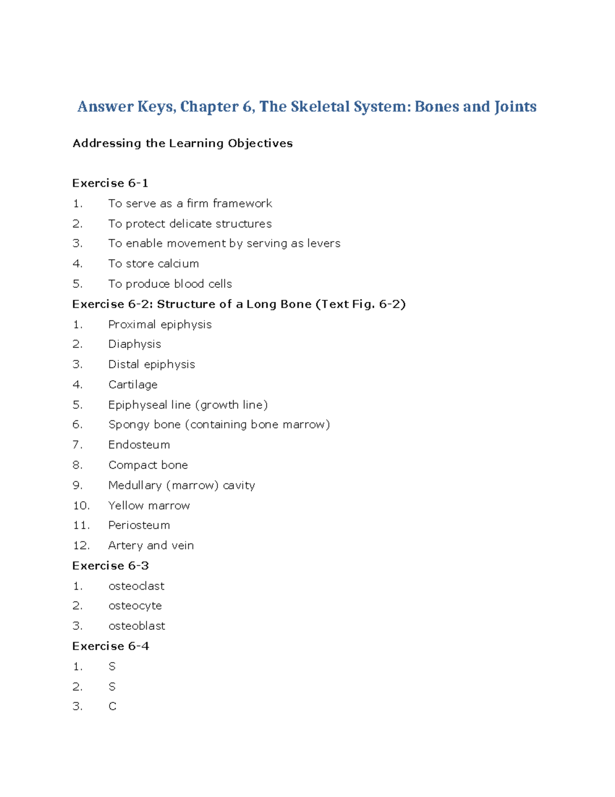 AK Chapter 06 - Nursing - Answer Keys, Chapter 6, The Skeletal System ...