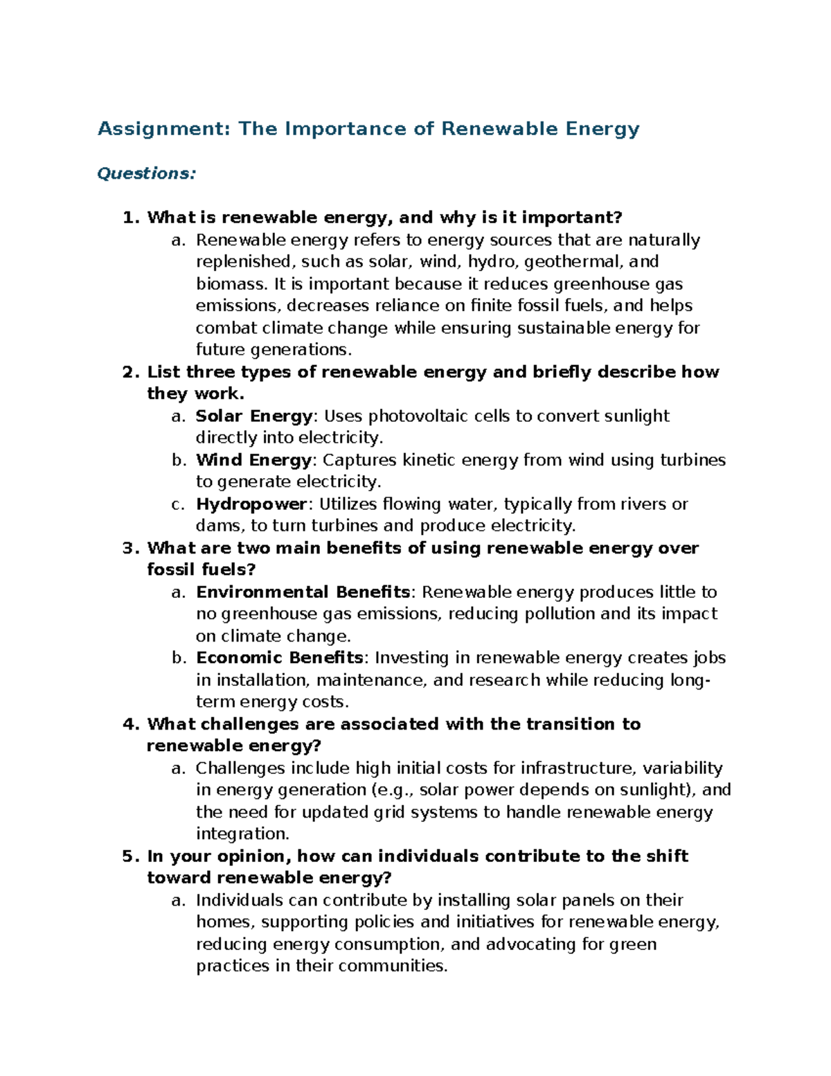 ENG 101 - The Importance of Renewable Energy Assignment Answers - Studocu