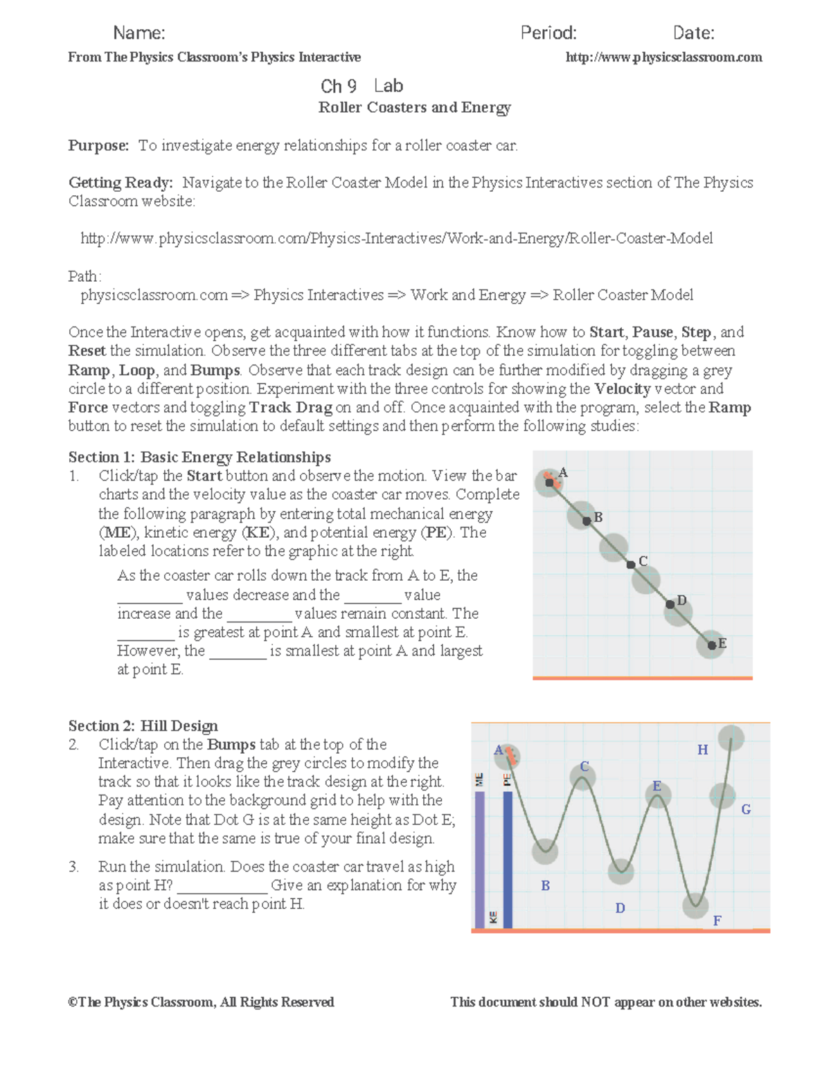 Ch 9 Roller Coaster Energy Lab -the Physics Classroom - From The ...