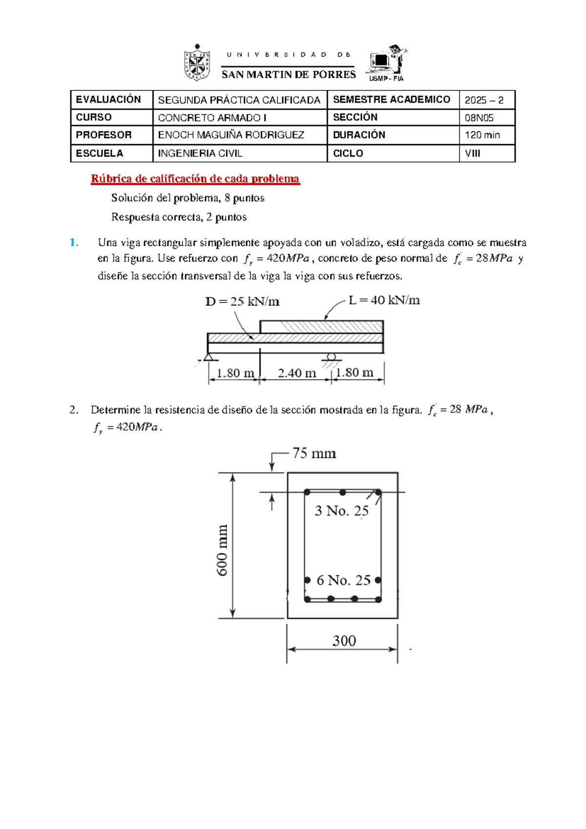 Evaluación Segunda Práctica Calificada - Concreto Armado I P02-2025-2 ...