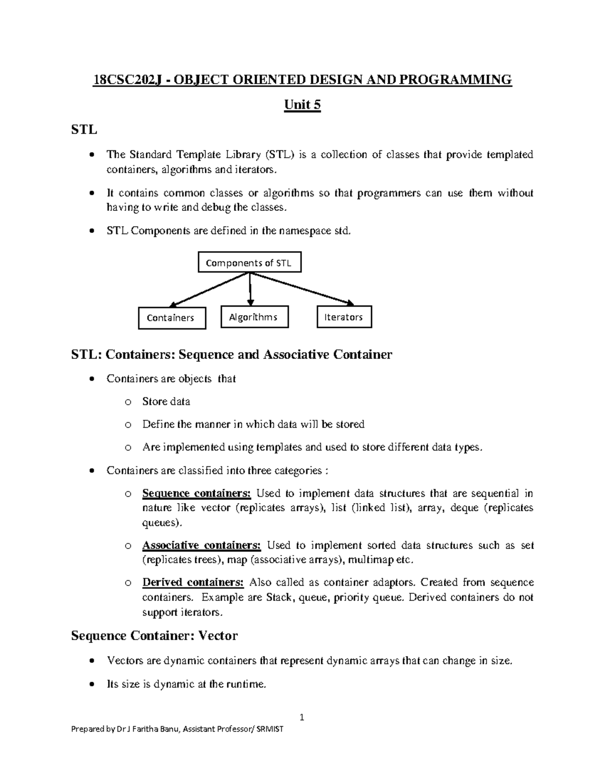 18CSC202J OODP Unit 5: Understanding the Standard Template Library (STL ...