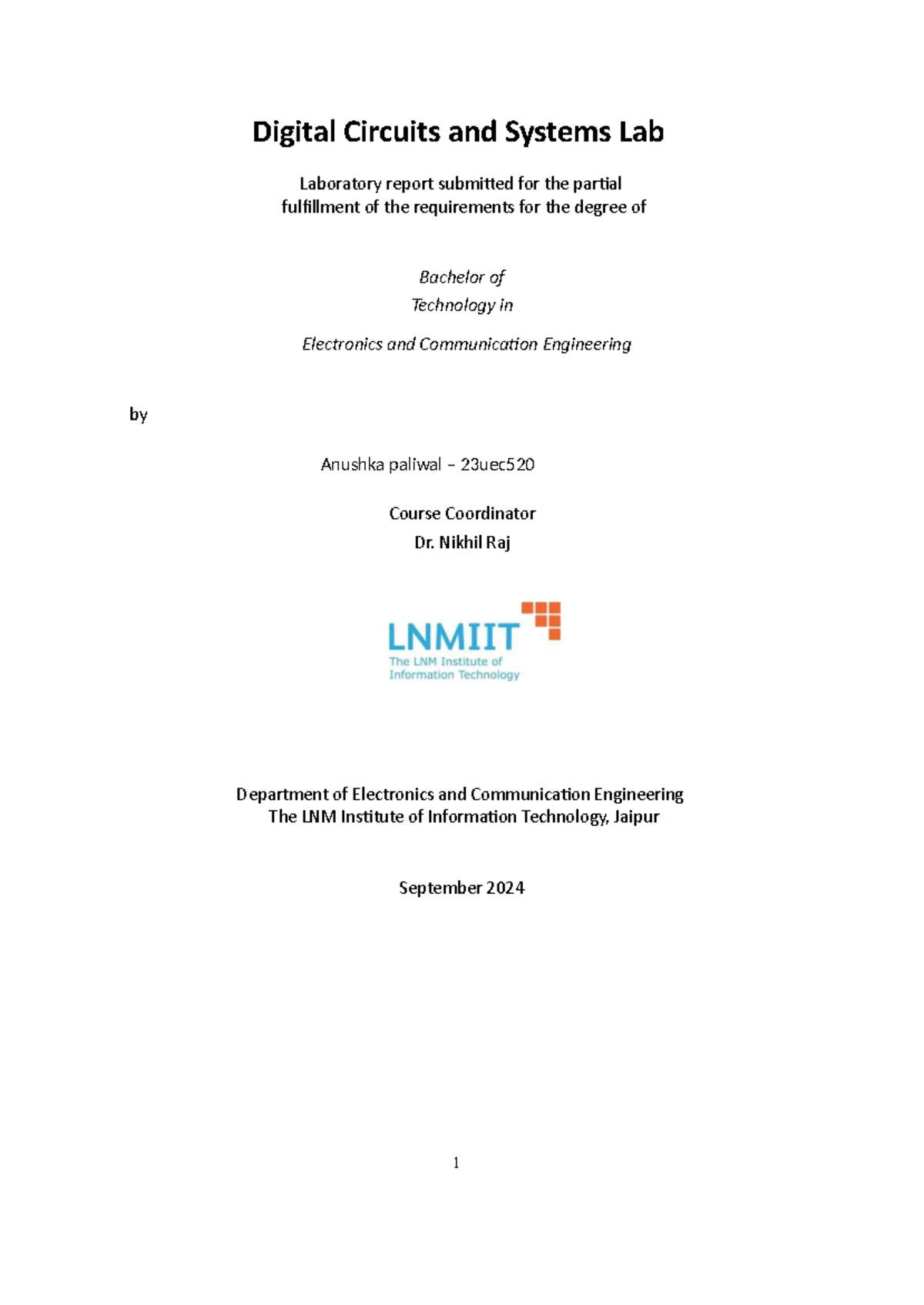 23uec520 experiment 6 - lab report - Digital Circuits and Systems Lab ...