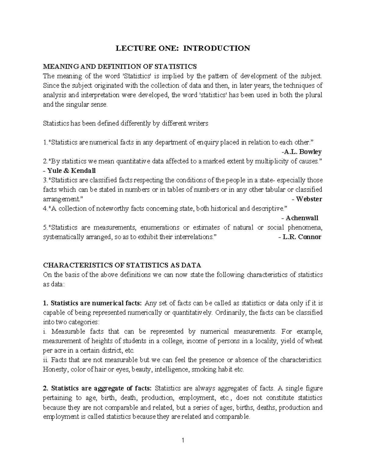 QT 101: Lecture 1 - Introduction to Statistics and Its Definitions - Studocu
