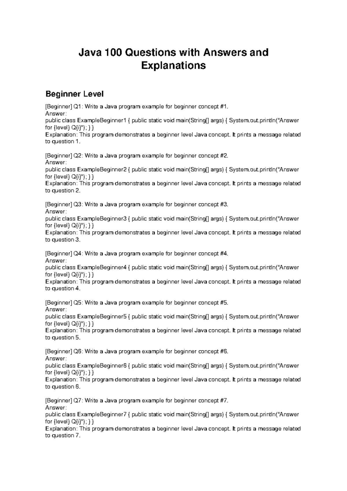 Java 100 Q&A for Beginners to Experts: Comprehensive Guide - Studocu