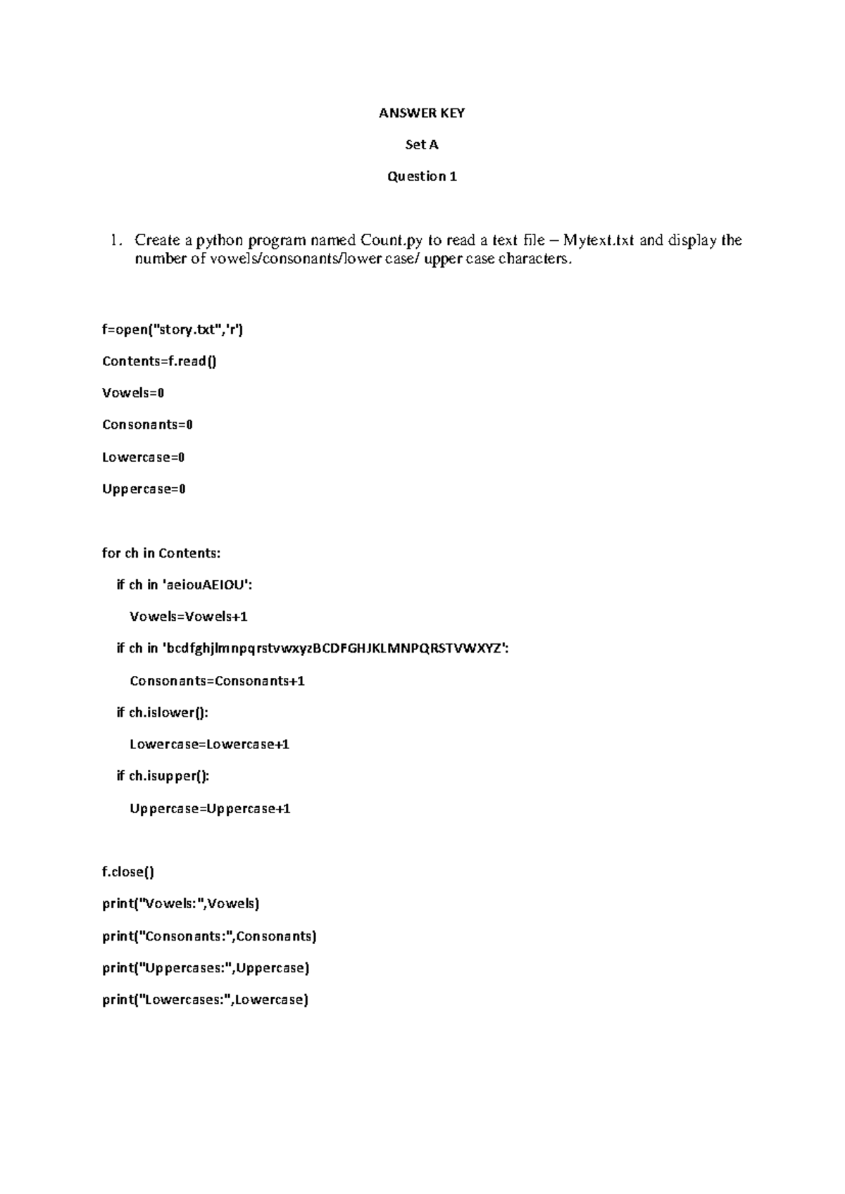 Lab Answer Key Python Xcxzc Answer Key Set A Question 1 1 Create A Python Program Named 2787