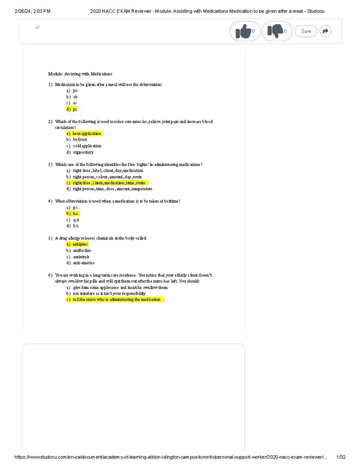 2020 NACC EXAM Reviewer: Assisting with Medications Module Study Guide ...