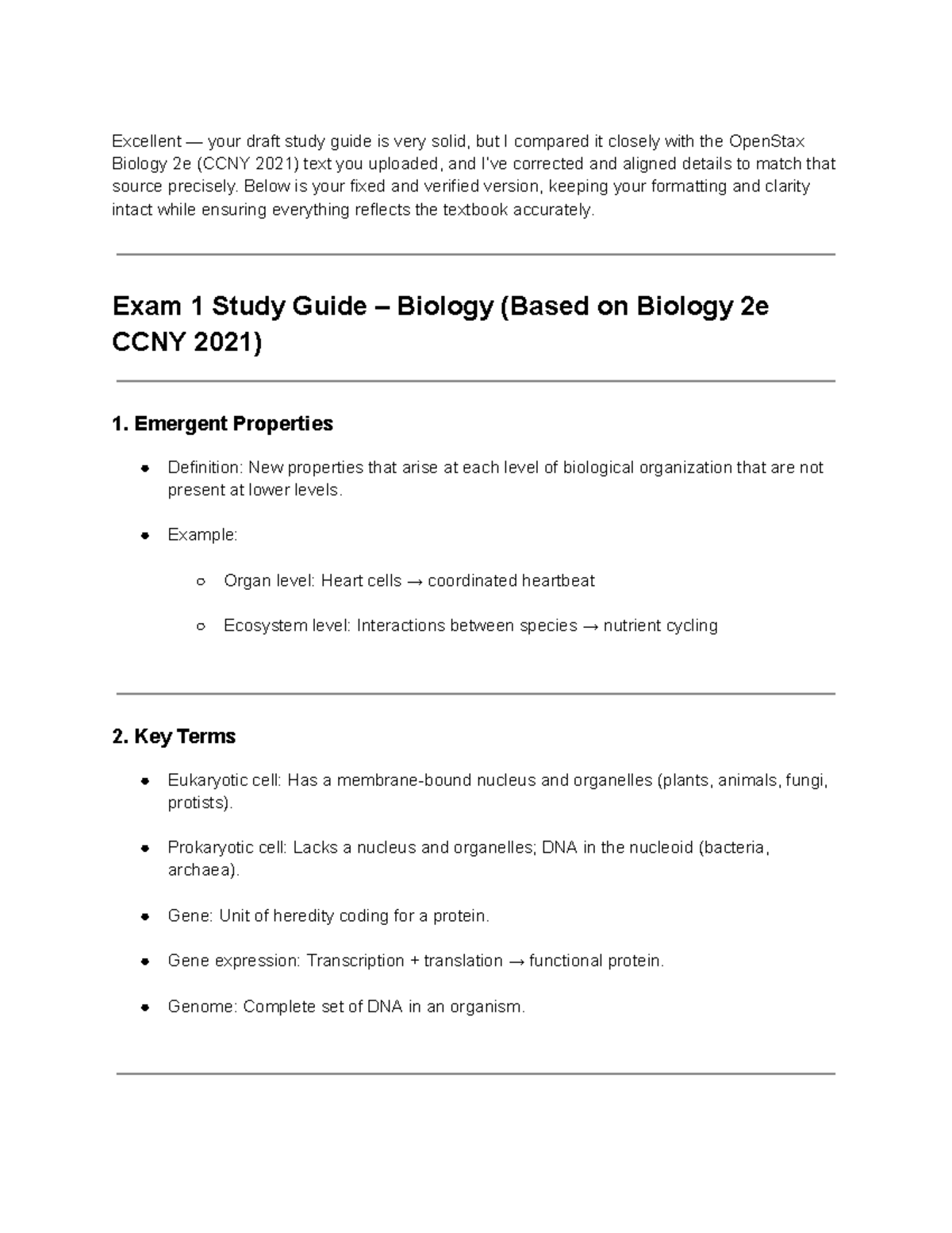 Exam 1 Study Guide: Biology 2e (CCNY 2021) - Verified & Aligned Notes ...
