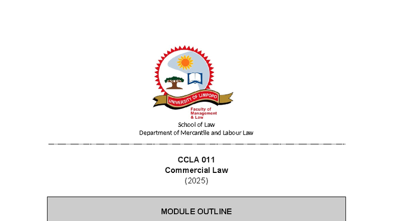 CCLA 011 Commercial Law Module Outline (2025) - Studocu