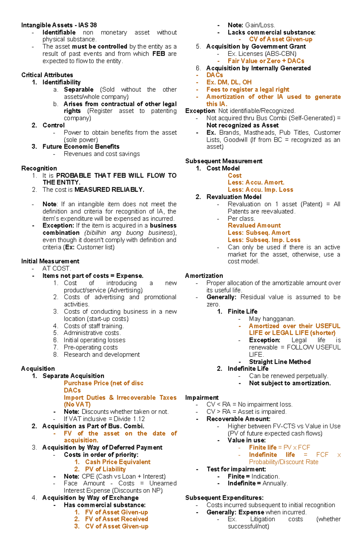 Intangible Assets - Summary Intermediate Accounting 2 - Intangible ...