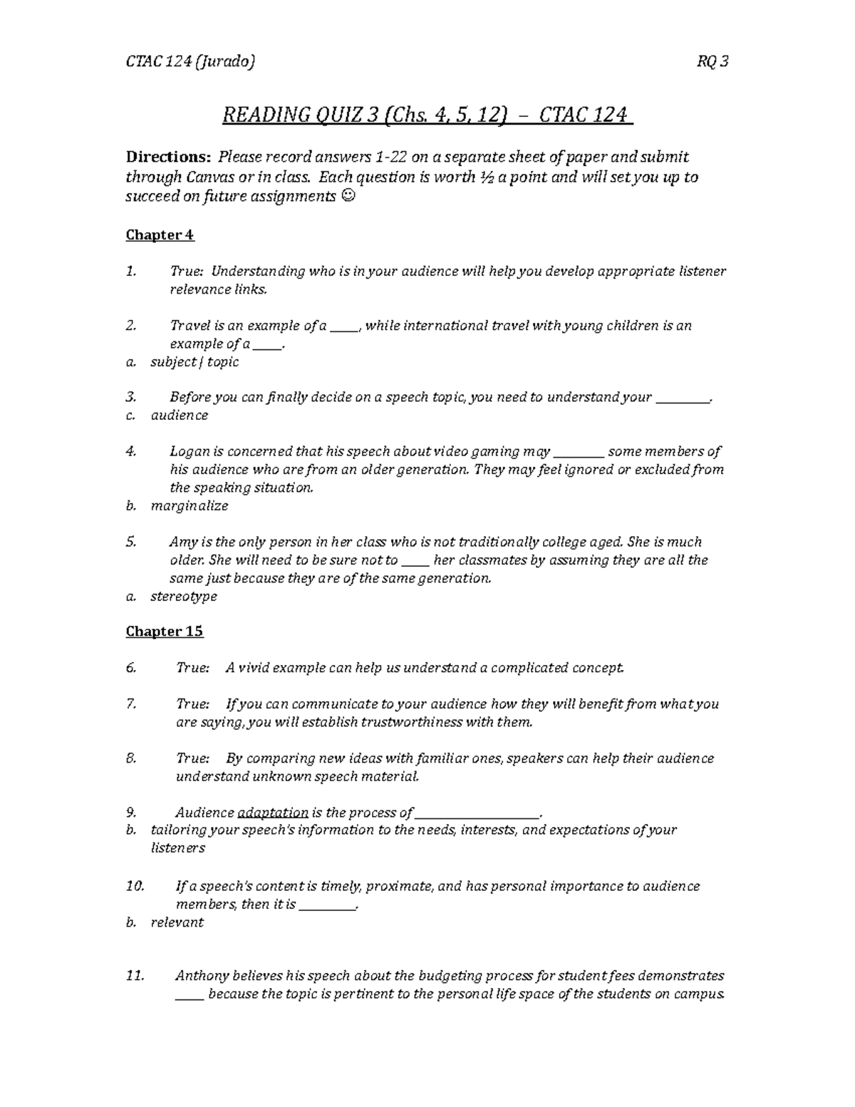 CTAC 124 Reading Quiz 3 Overview for Chapters 4, 5, 12 - Studocu