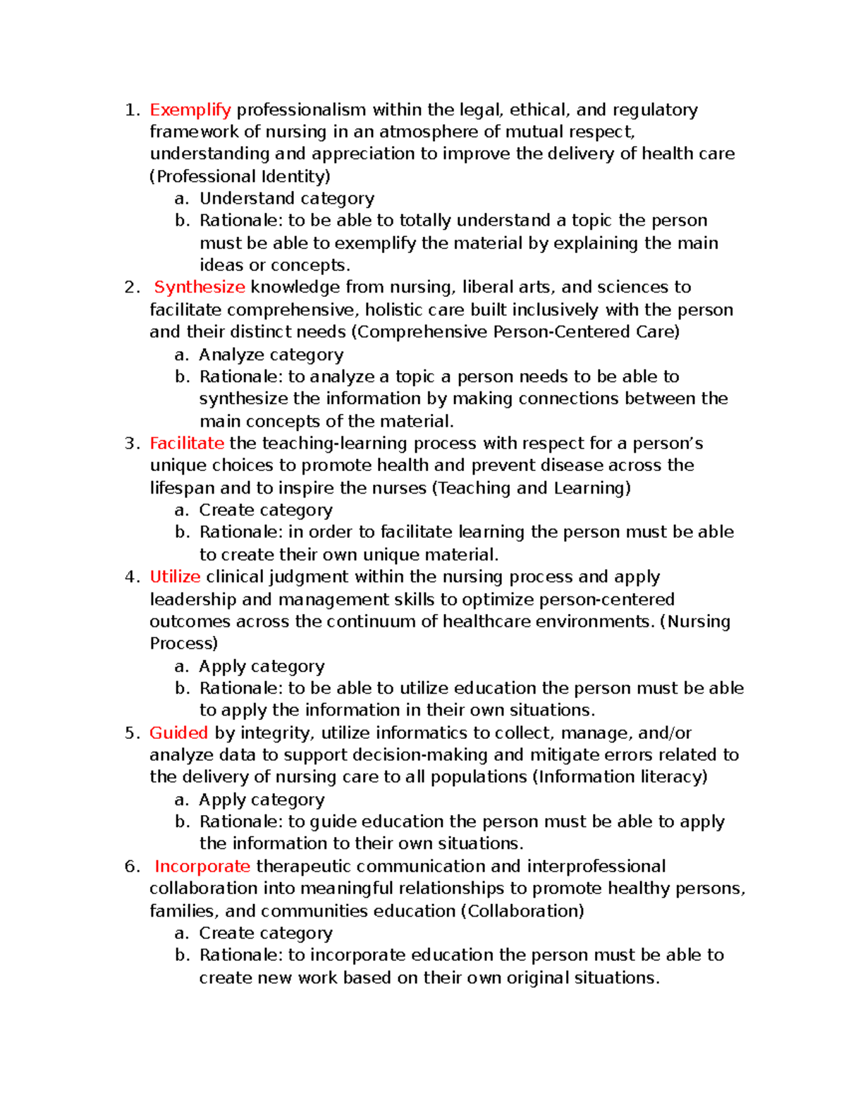Bloom's Taxonomy - worksheet - Exemplify professionalism within the ...