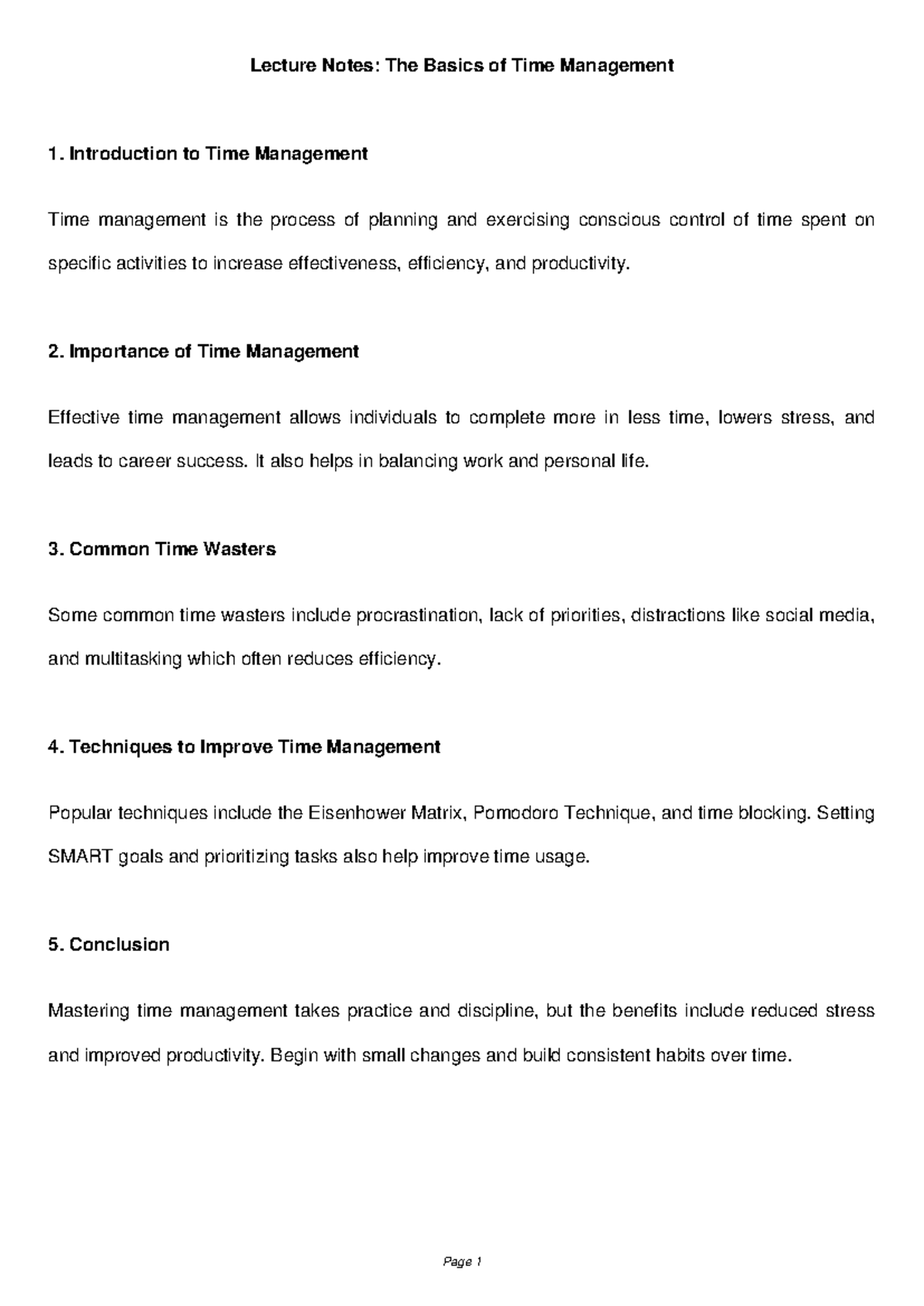 Lecture Notes: Basics of Time Management Strategies - Studocu